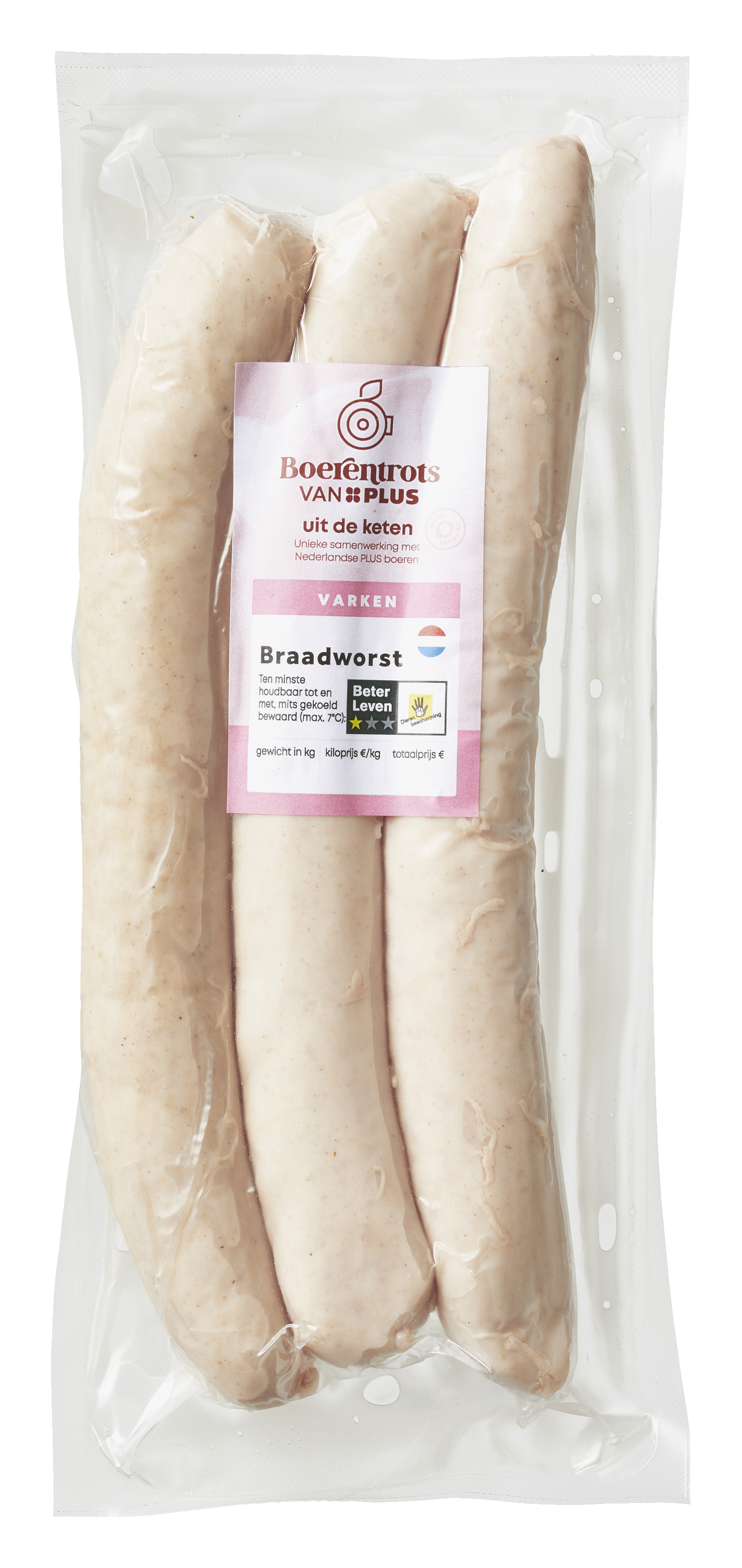 PLUS Braadworst 3st Per Krimp 450 g