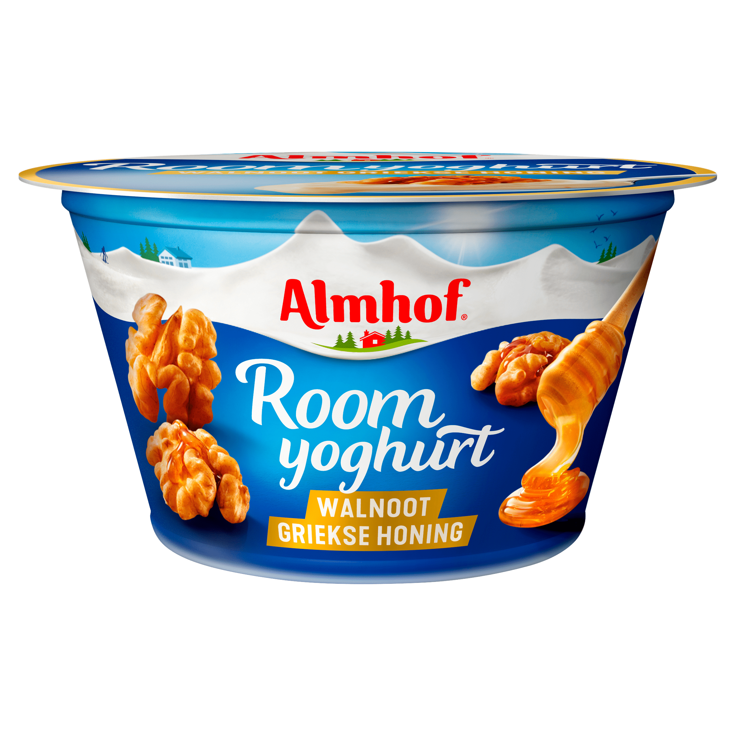 Almhof Roomyoghurt walnoot-Griekse honing Per Beker 150 g