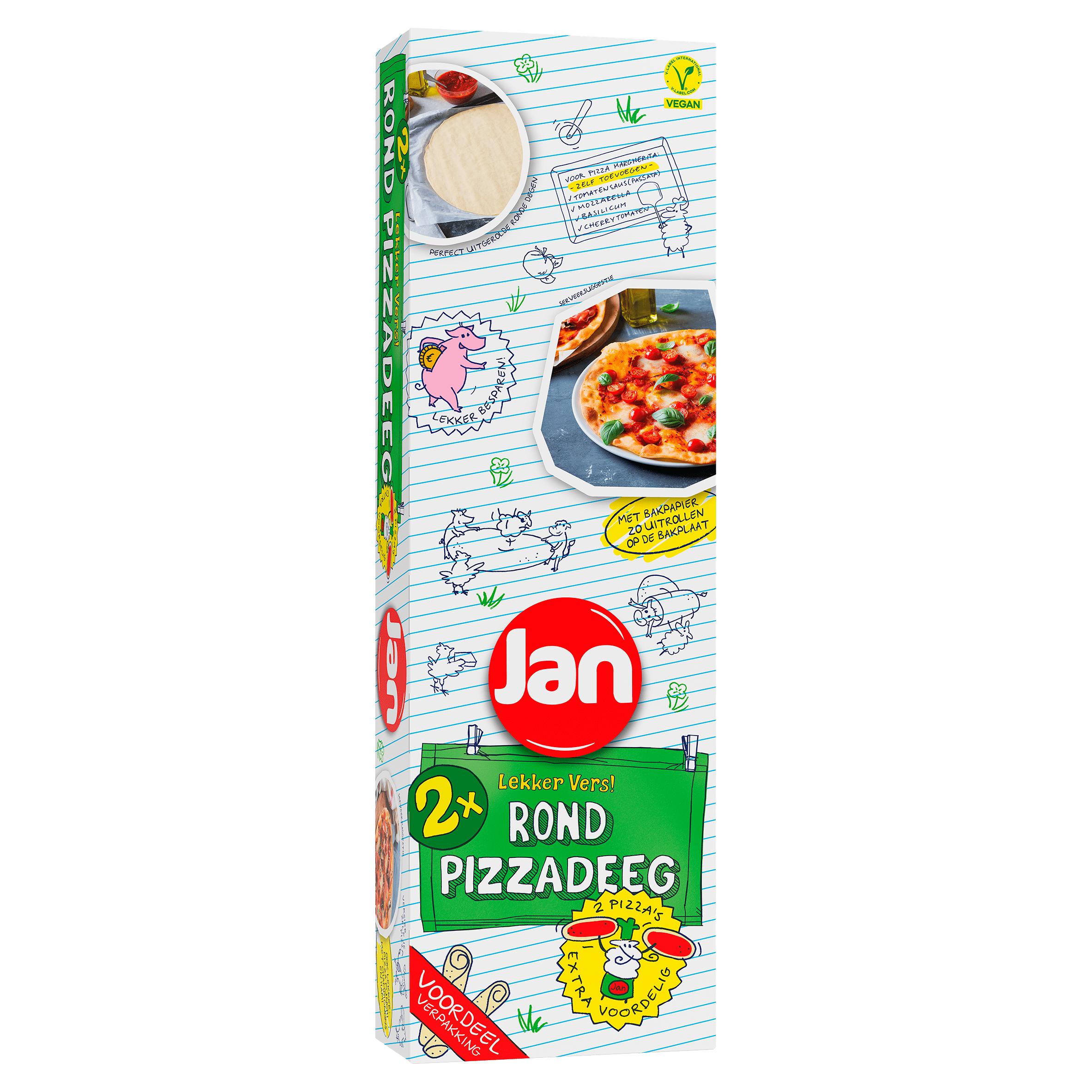 Jan Pizzadeeg rond & dun duopack Per Doos 520 g