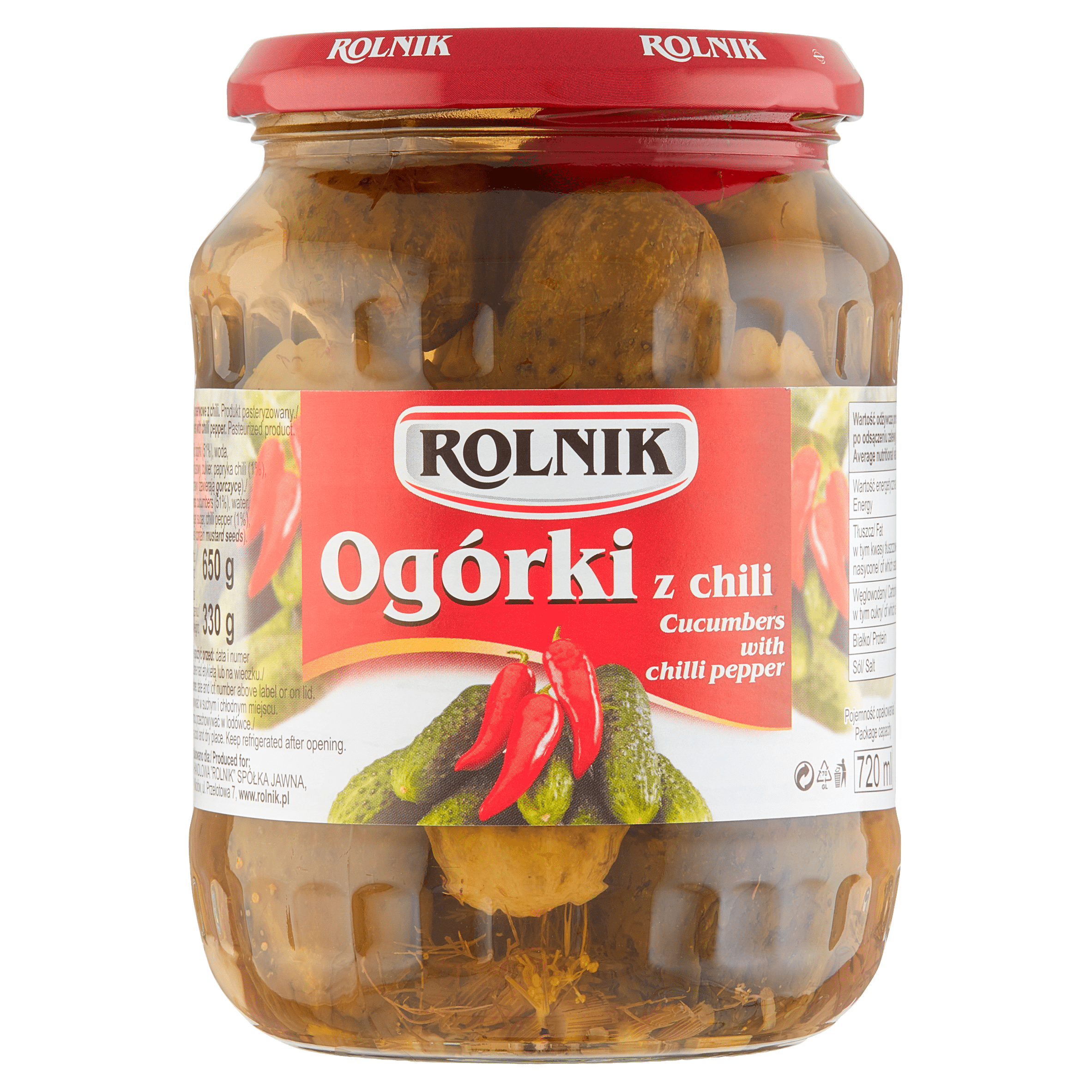 Rolnik Ogorki Chili / Augurk met pepers Per Pot 650 g