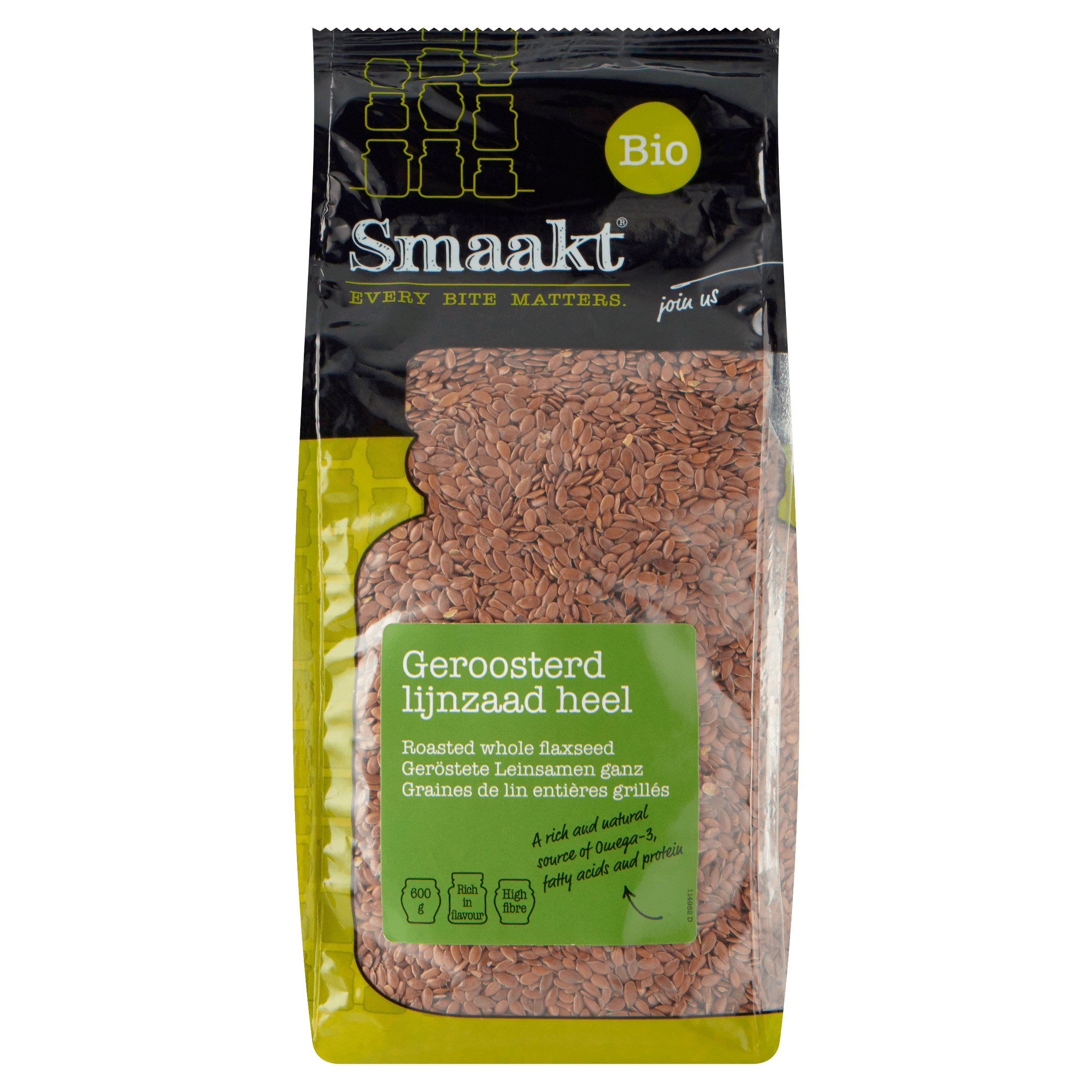Smaakt Lijnzaad geroosterd heel bio Per Zak 600 g