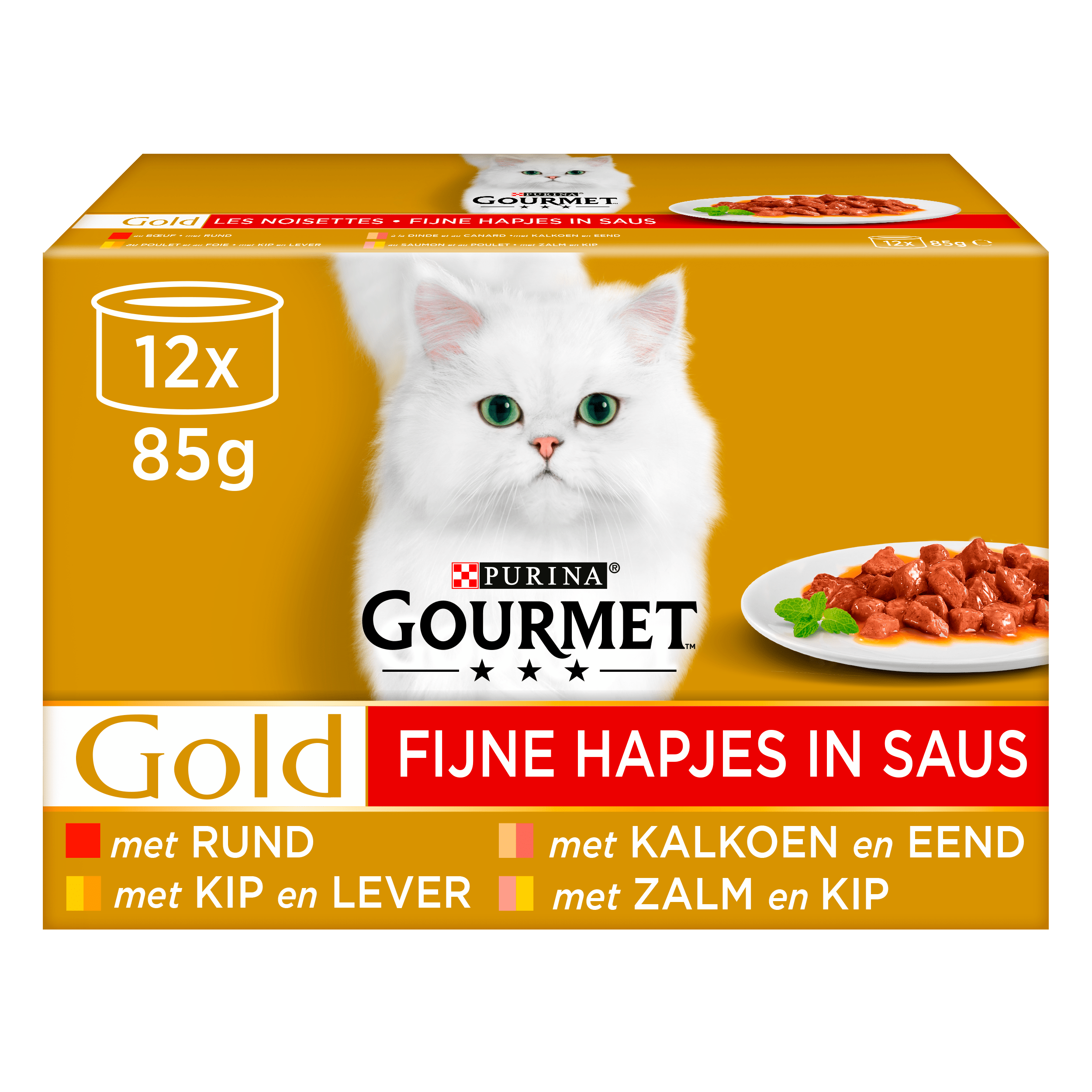 Gourmet Gold Fijne Hapjes kattenvoer vis/vlees Per Doos 12 st