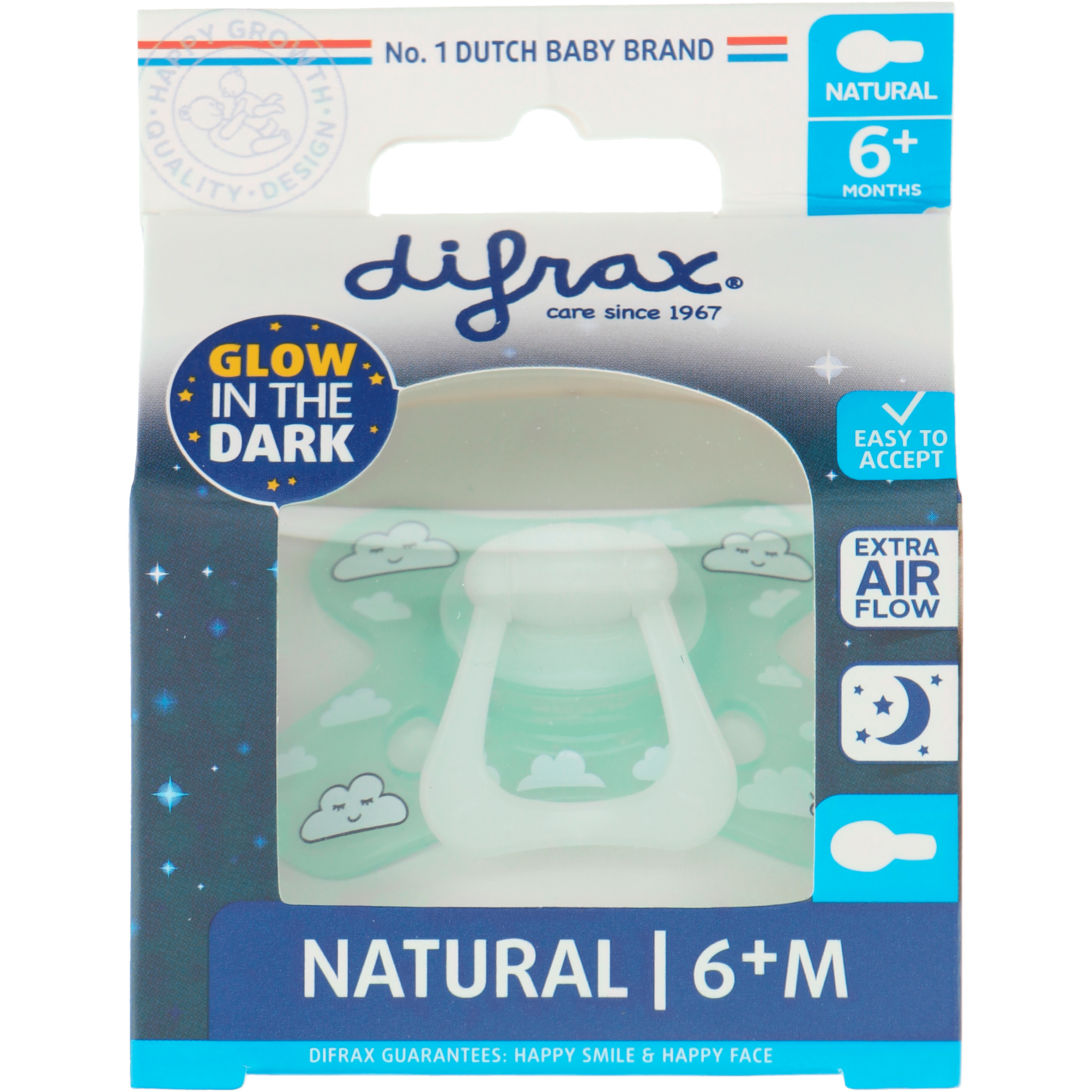 Difrax Fopspeen natural 6+ maanden nacht Per Stuk 1 st