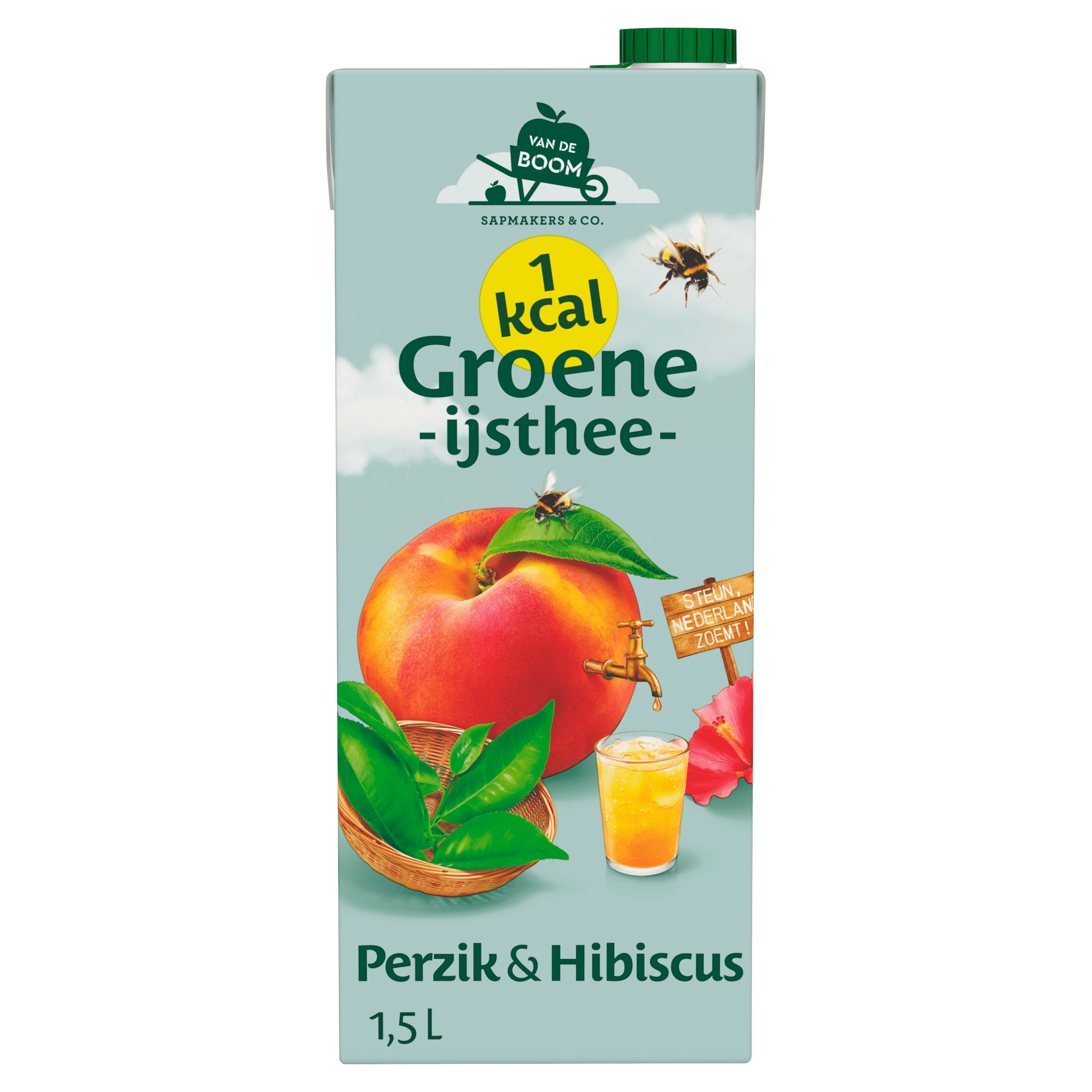 Van de Boom 1Kcal Groene ijsthee perzik hibiscus Per Pak 1500 ml