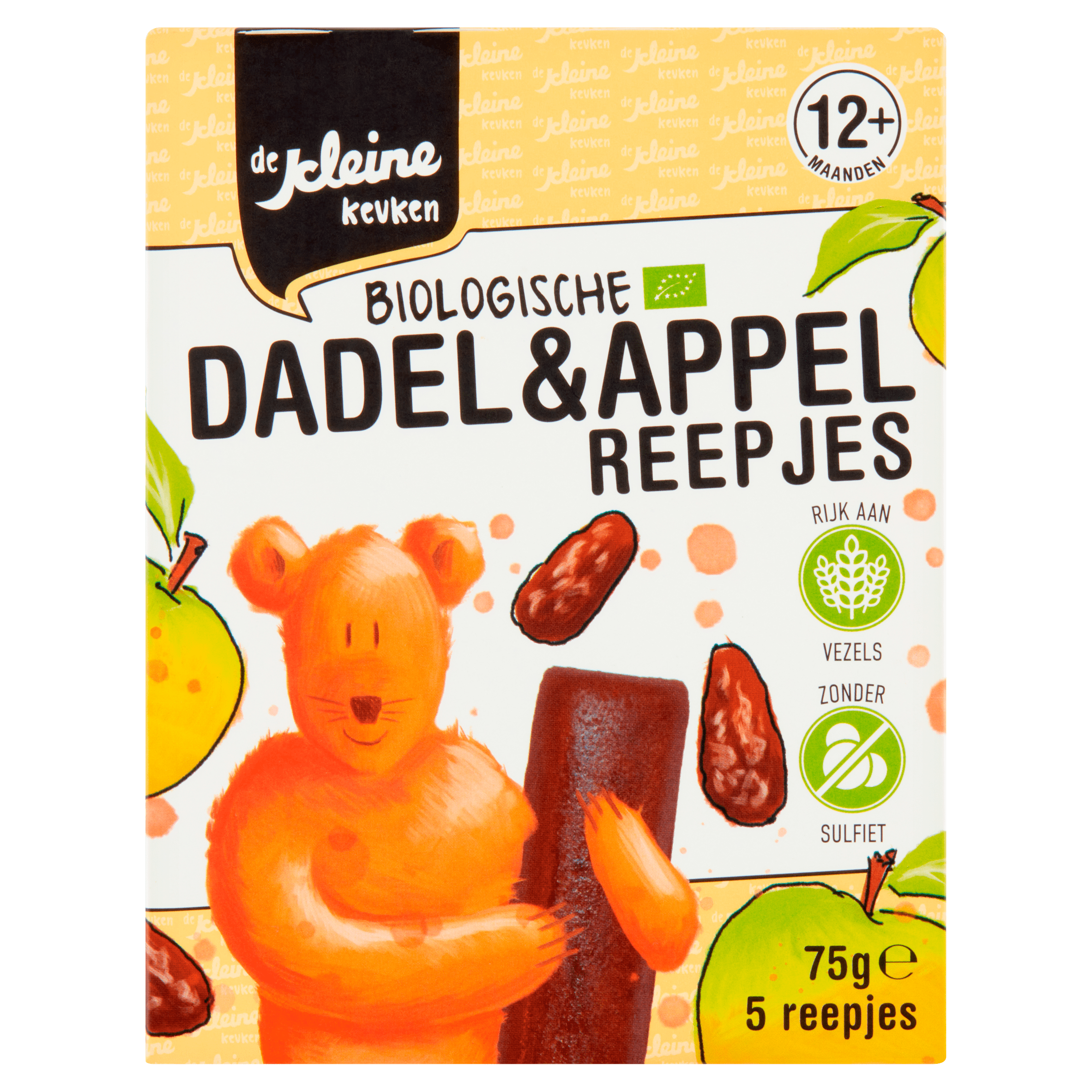 De Kleine Keuken Bio dadel & appel reepjes 12+ Per Doos 75 g - PLUS