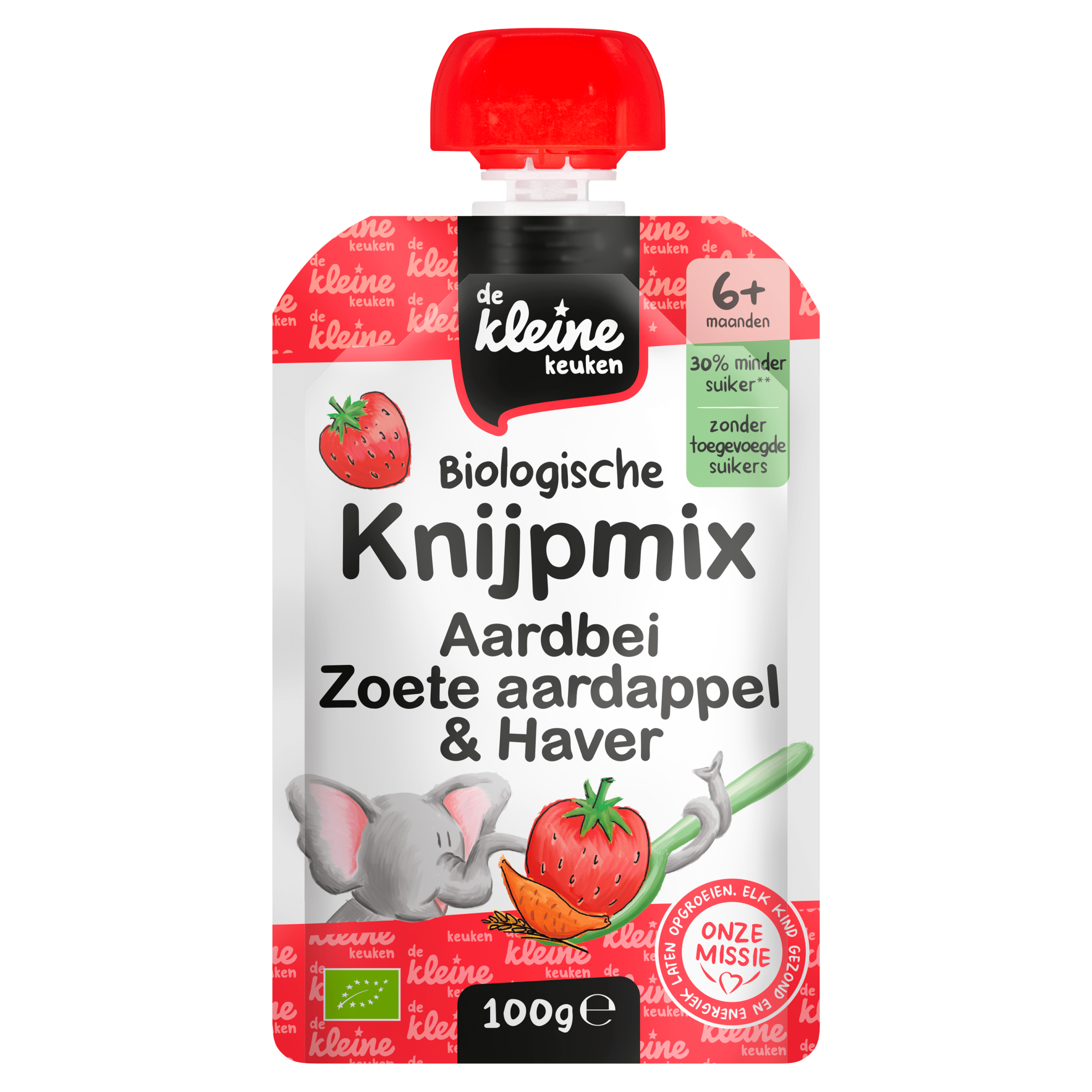 De Kleine Keuken Bio knijpmix 6+ aardbei zoete aardappe Per Stazak 100 g