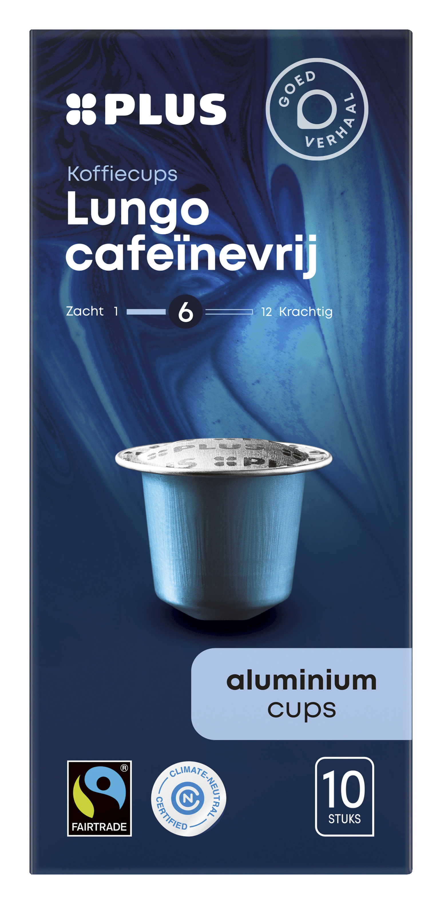 PLUS Koffiecups Lungo cafeïnevrij sterkte 6 Per Doos 10 st