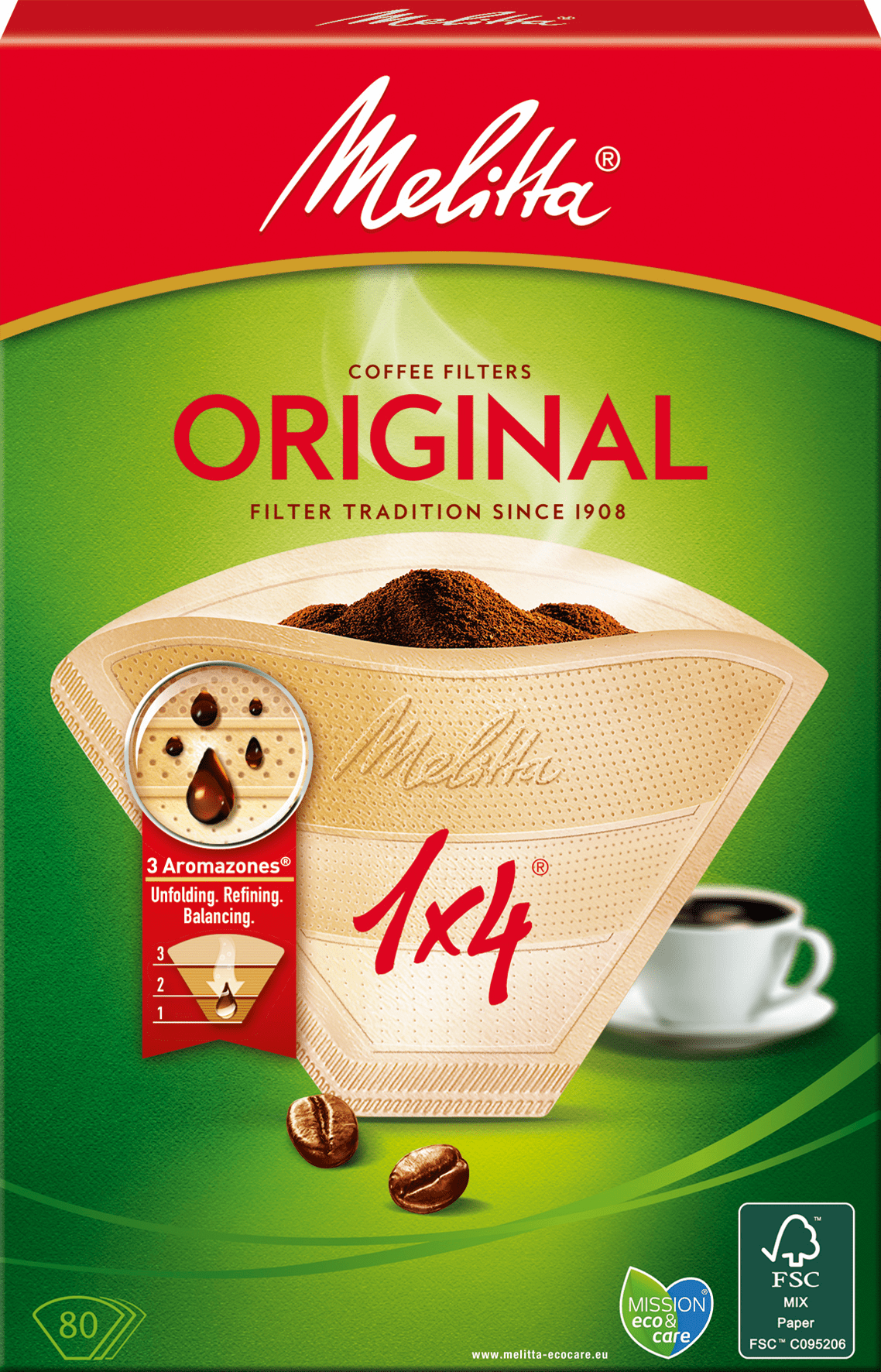 Melitta Koffiefilters original 1x4 bruin Per Doos 80 st