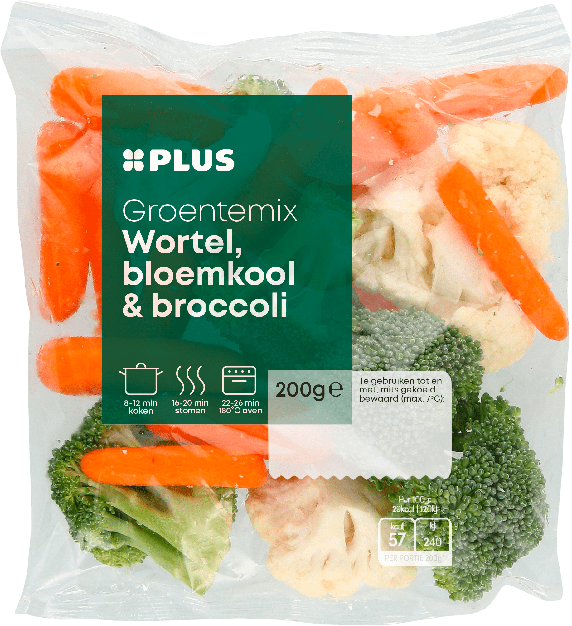 PLUS Groentemix broccoli wortel bloemkool Per Zak 200 g