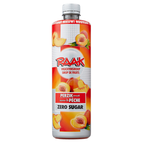 Raak Vruchtensiroop zero sugar perzik Per Fles 750 ml