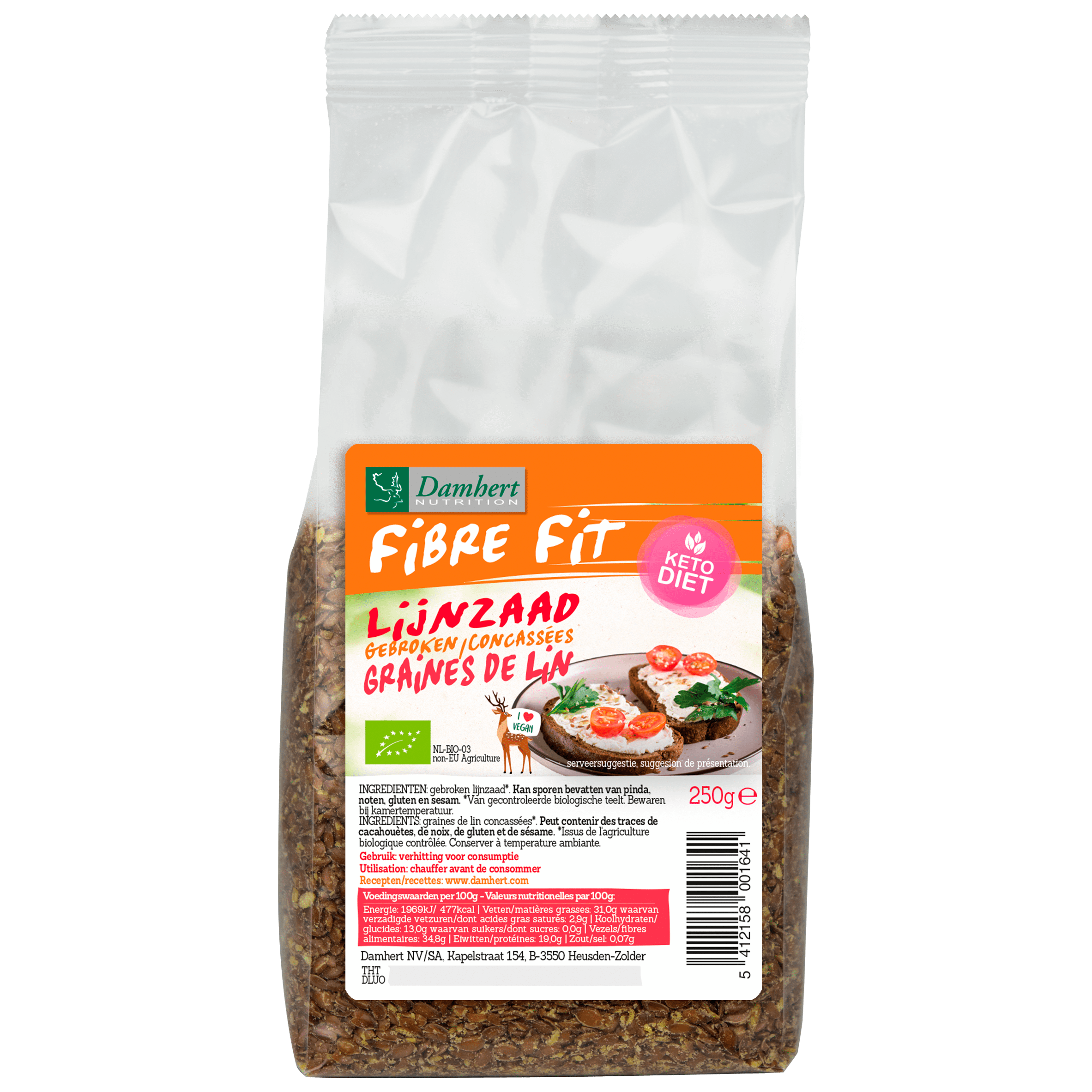 Damhert Fibre Fit gebroken lijnzaad bio Per Zak 250 g