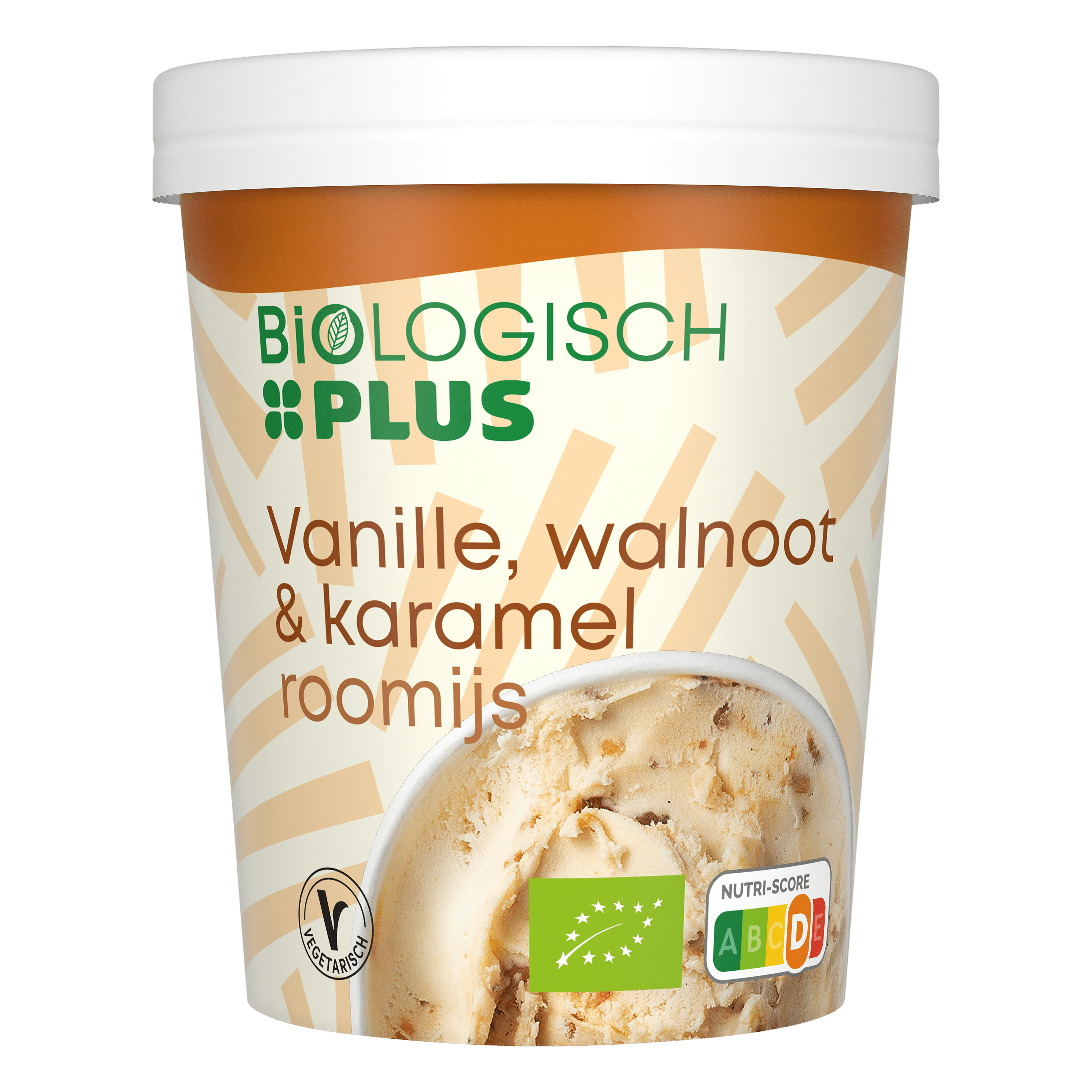 Biologisch PLUS Ijs Vanille, karamel en walnoot Per Beker 500 ml