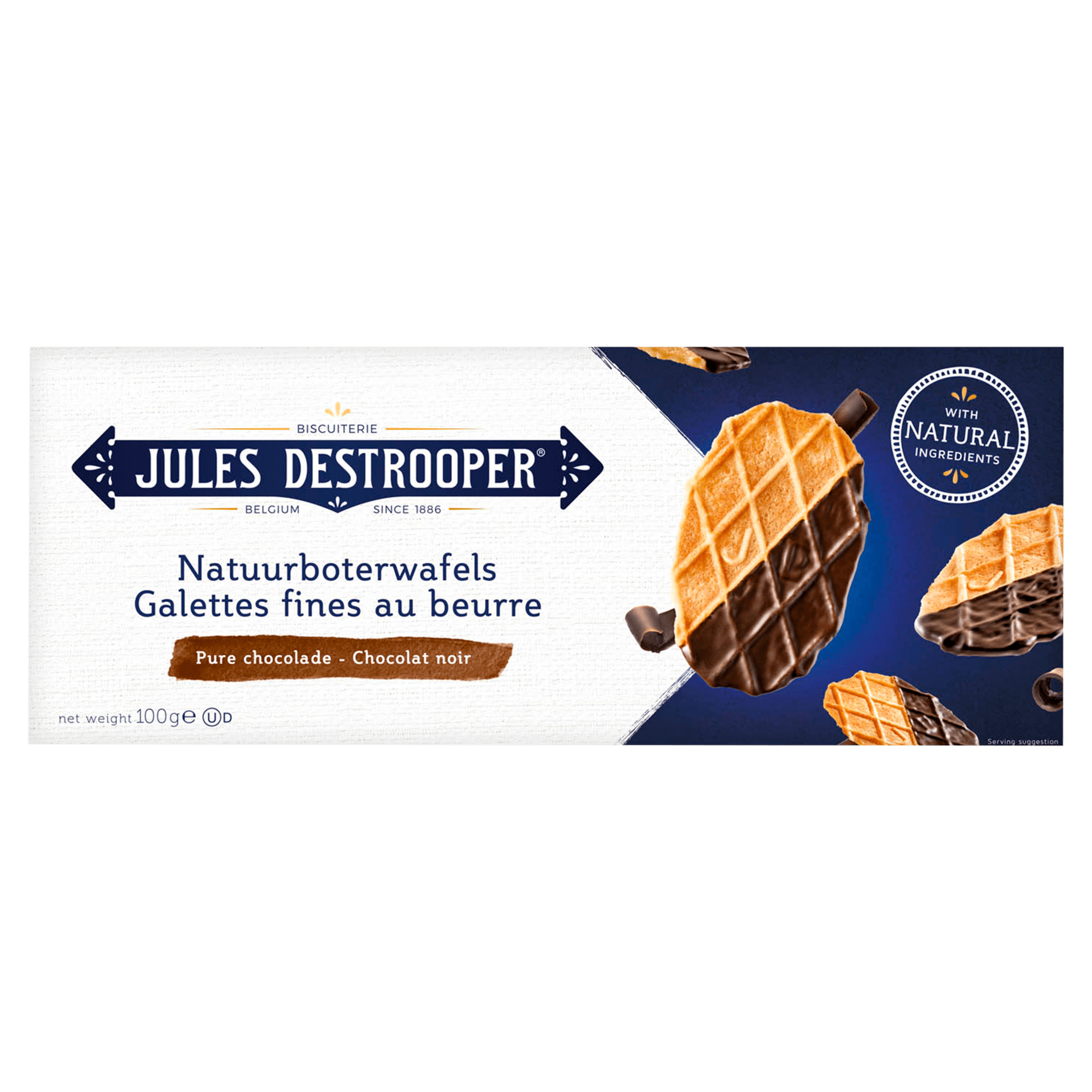 Jules Destrooper Natuurboterwafels Belgische Chocolade Per Pak 100 g