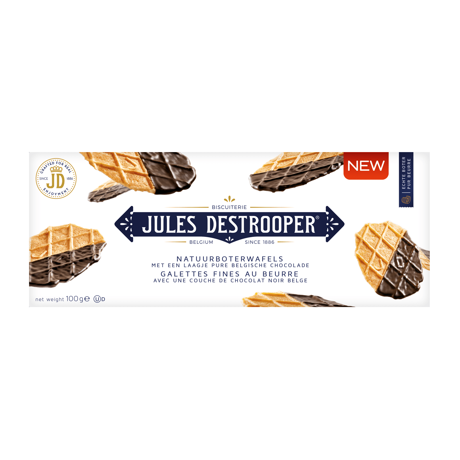 Jules Destrooper Natuurboterwafels Belgische Chocolade Per Pak 100 g
