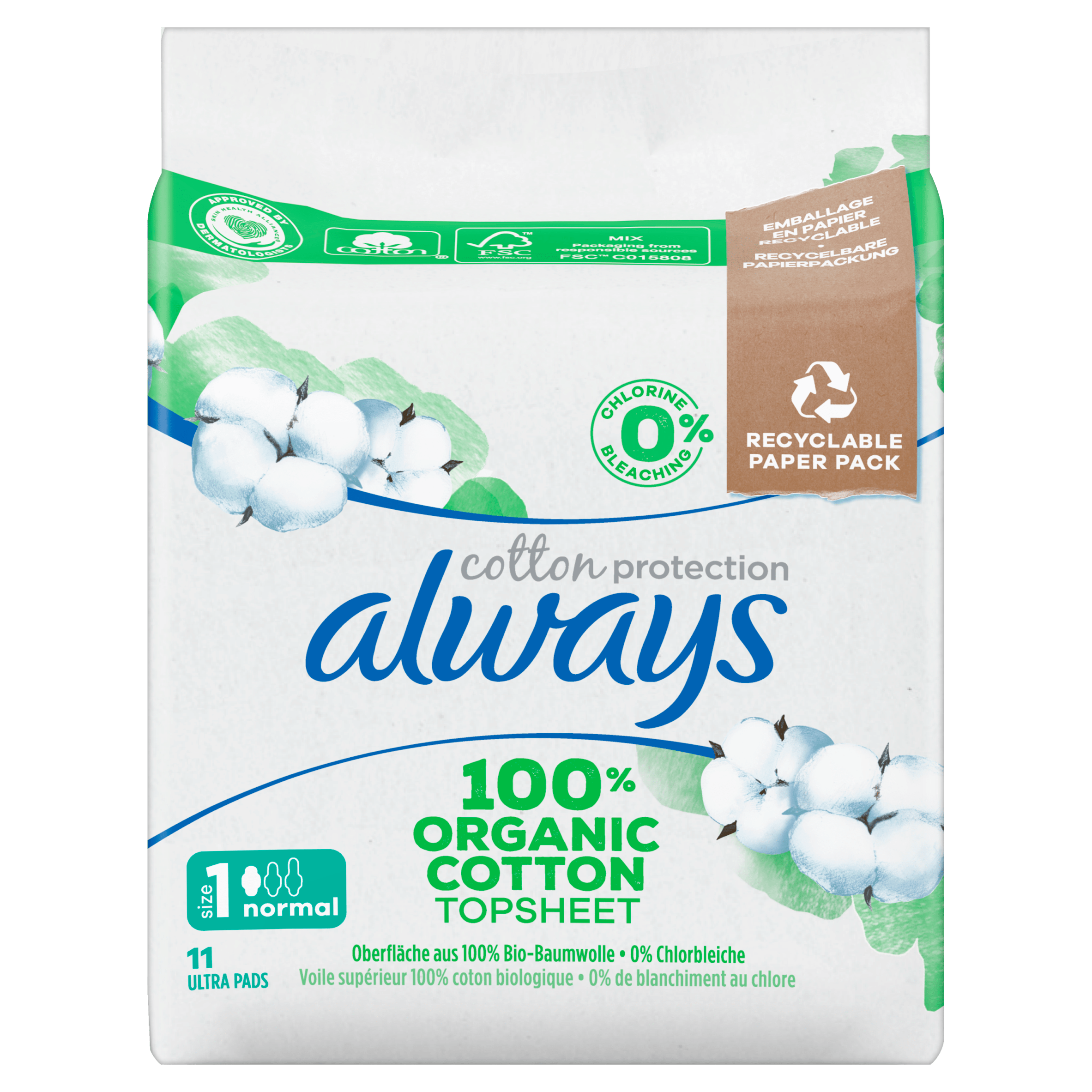 Always Bio cotton maandverband normal plus Per Zak 11 st