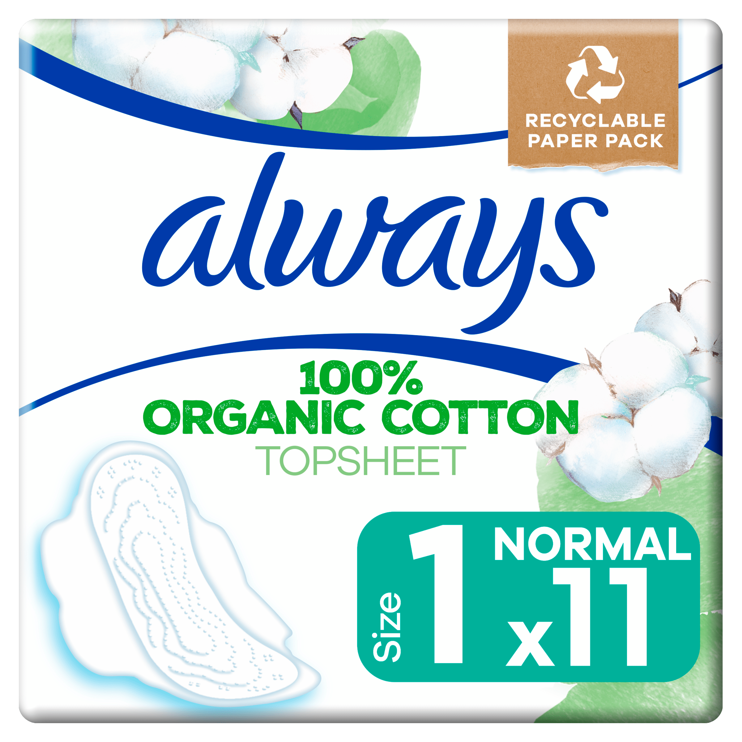 Always Bio cotton maandverband normal plus Per Zak 11 st