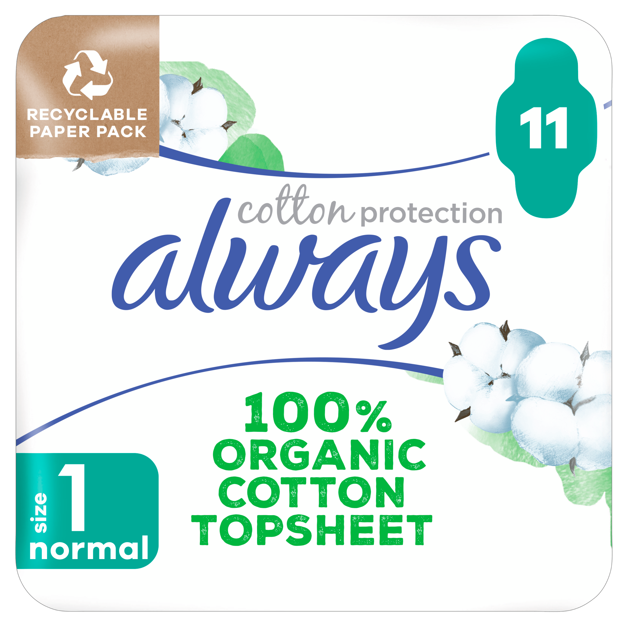 Always Bio cotton maandverband normal plus Per Zak 11 st