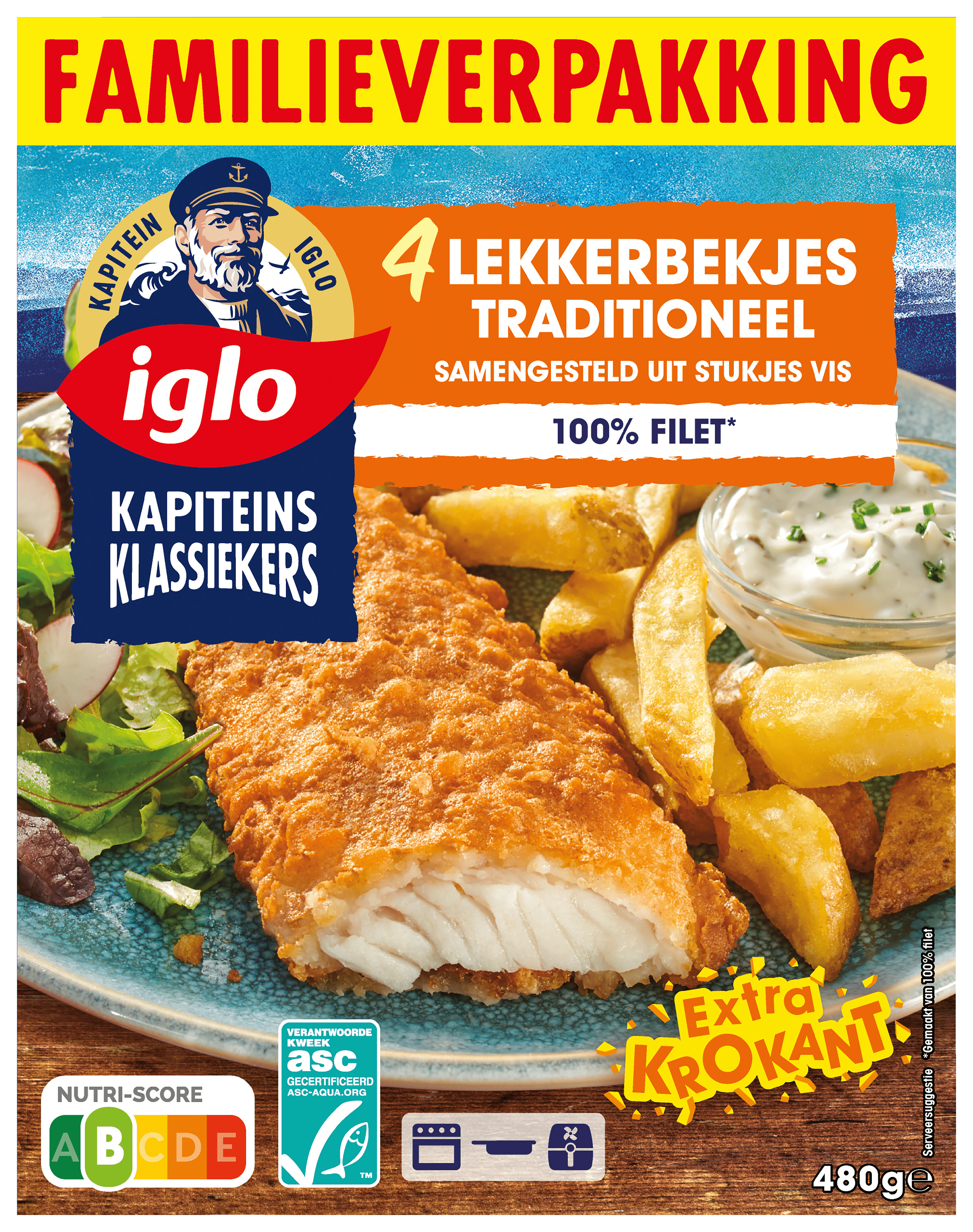 Iglo Iglo Kapitein Klass lekkerbekjes fam Per Doos 480 g