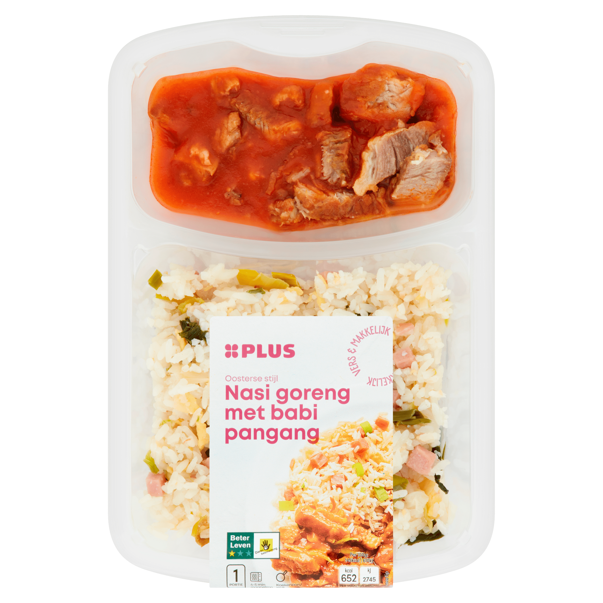 PLUS Nasi Goreng met krokante Babi Pangang Per Tray 450 g