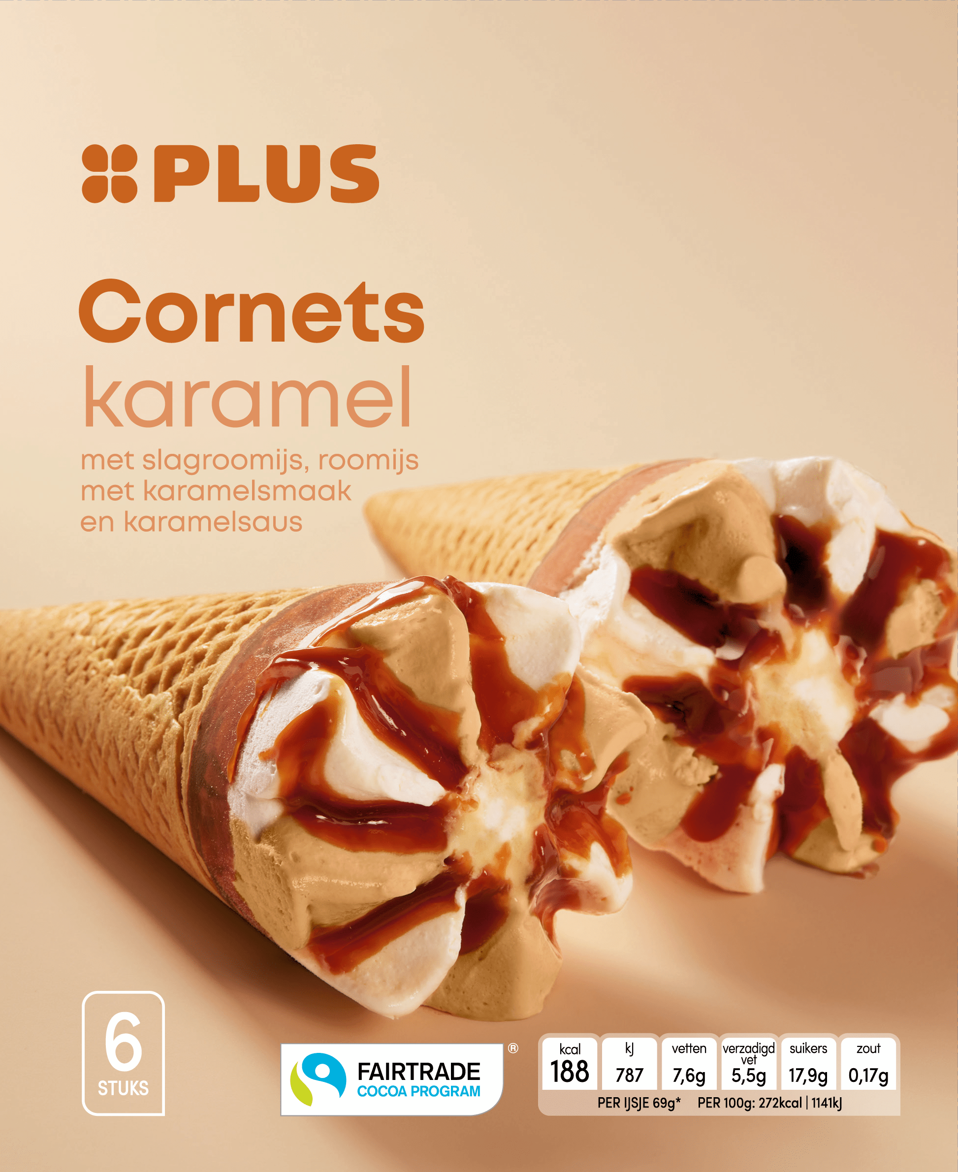PLUS Cornets karamel Per Doos 6 st