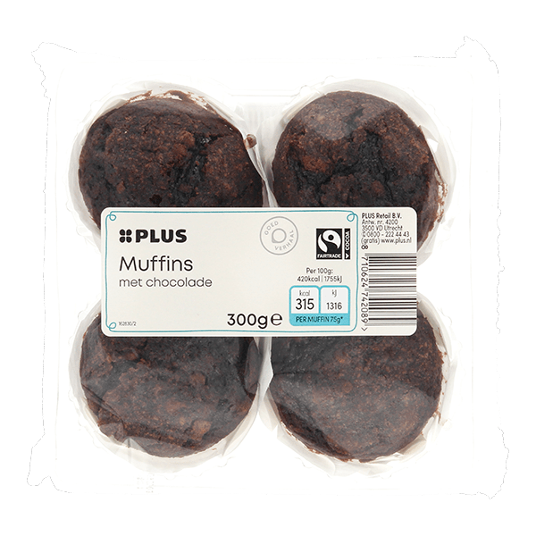 PLUS Muffins choco Fairtrade Per Zak 300 g