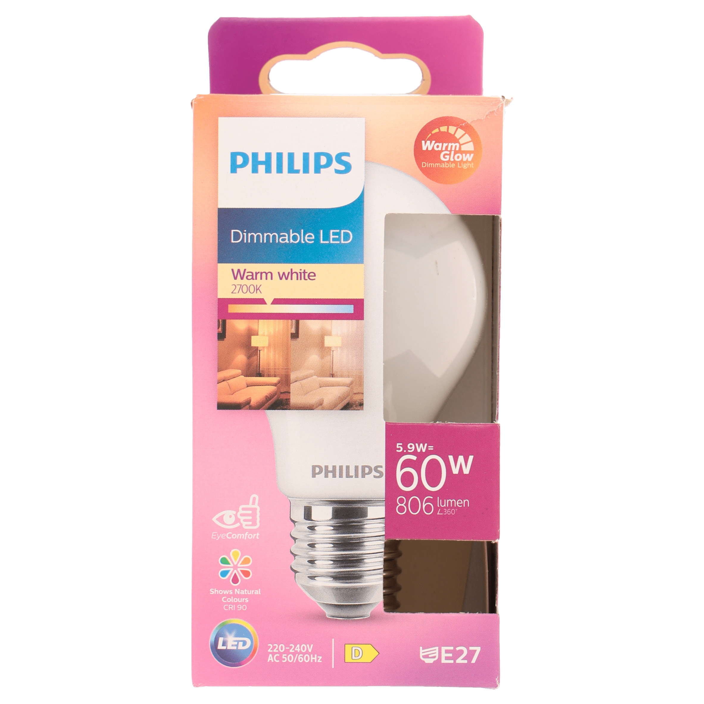 Philips LED 60W peer E27 mat dimbaar Per Doos 1 st