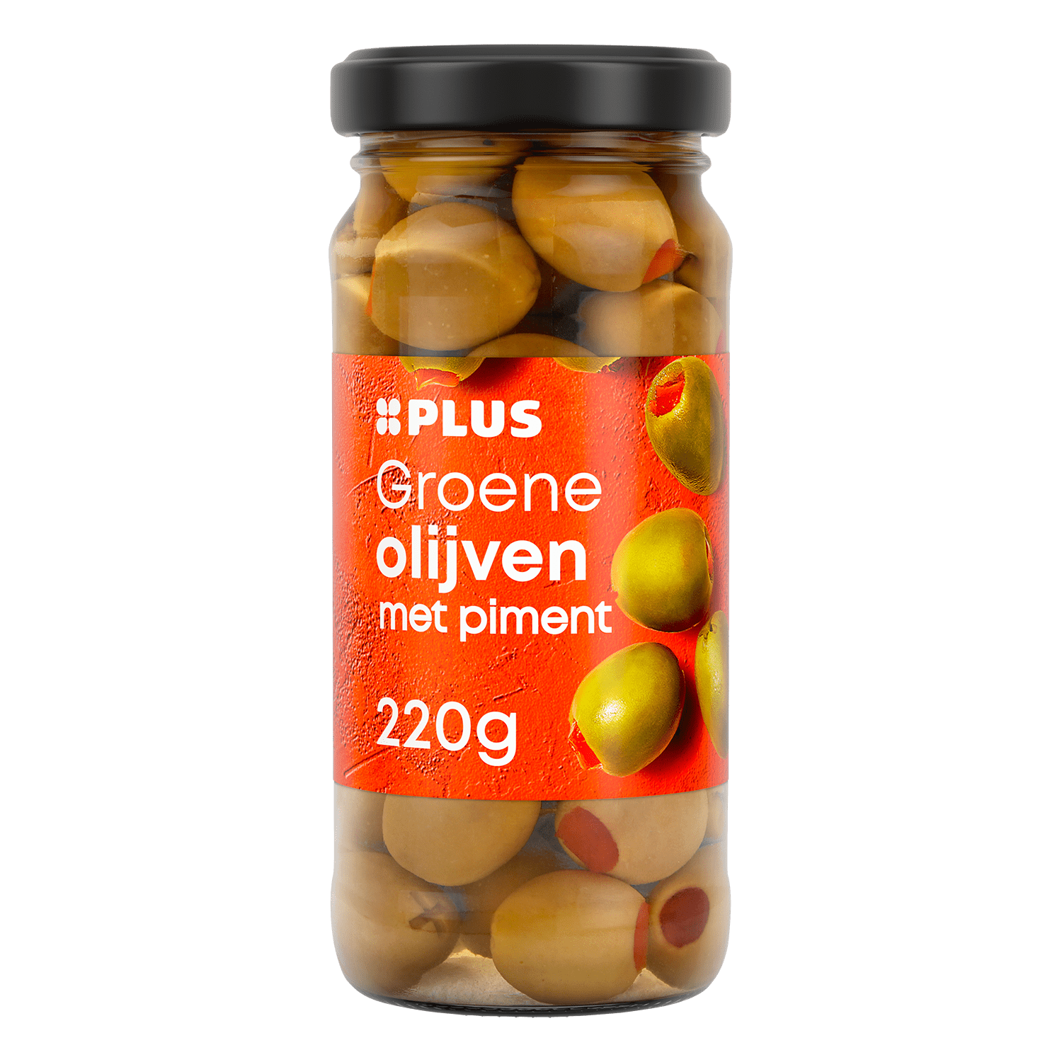 PLUS Groene olijven met piment Per Pot 240 ml