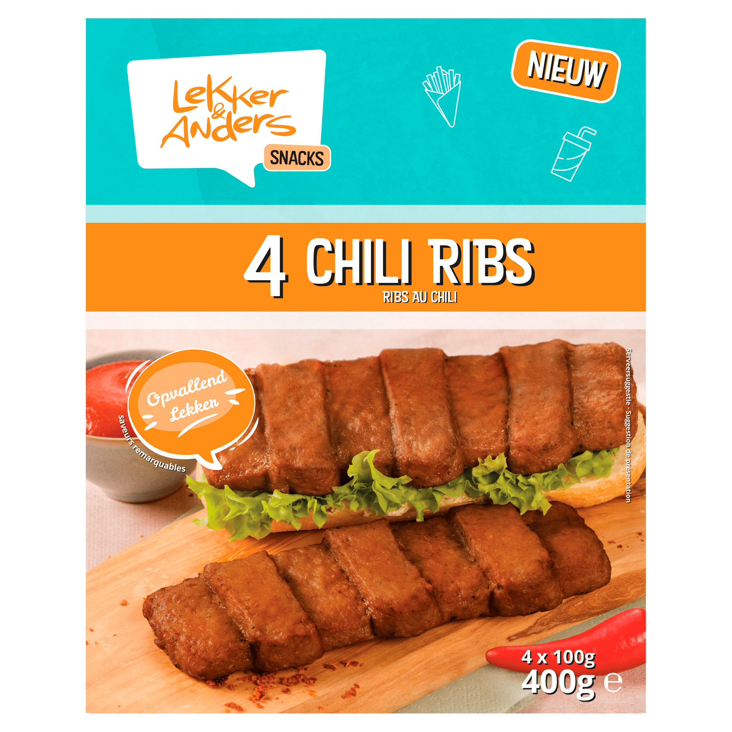 Lekker & Anders Chili Ribs 4st Per Doos 400 g