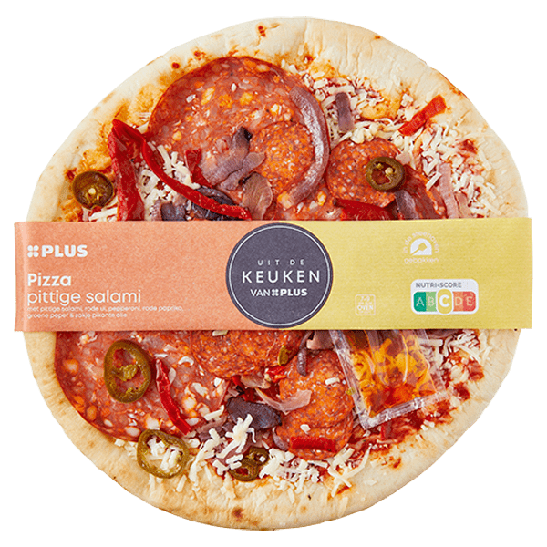 Uit de keuken van PLUS Pizza Pittige Salami Per Stuk 462 g