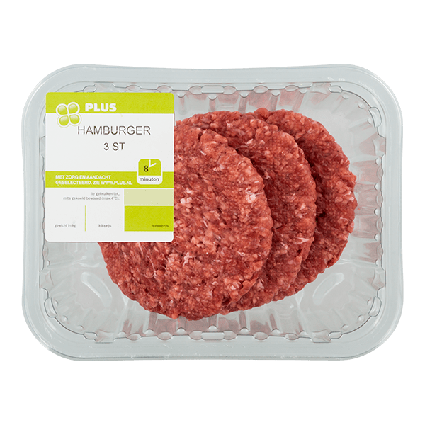 PLUS Runder hamburgers 3st. Per Stuk 300 g