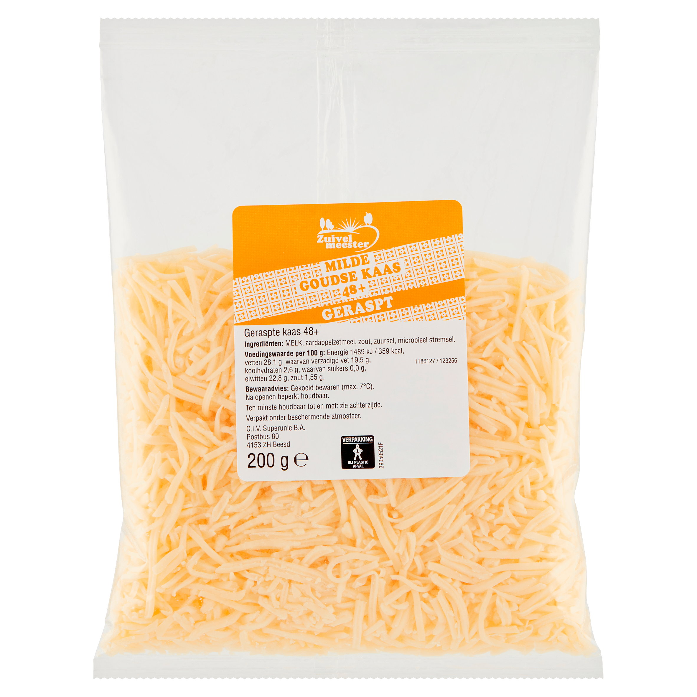 Zuivelmeester Mild 48+ rasp Per Zak 200 g