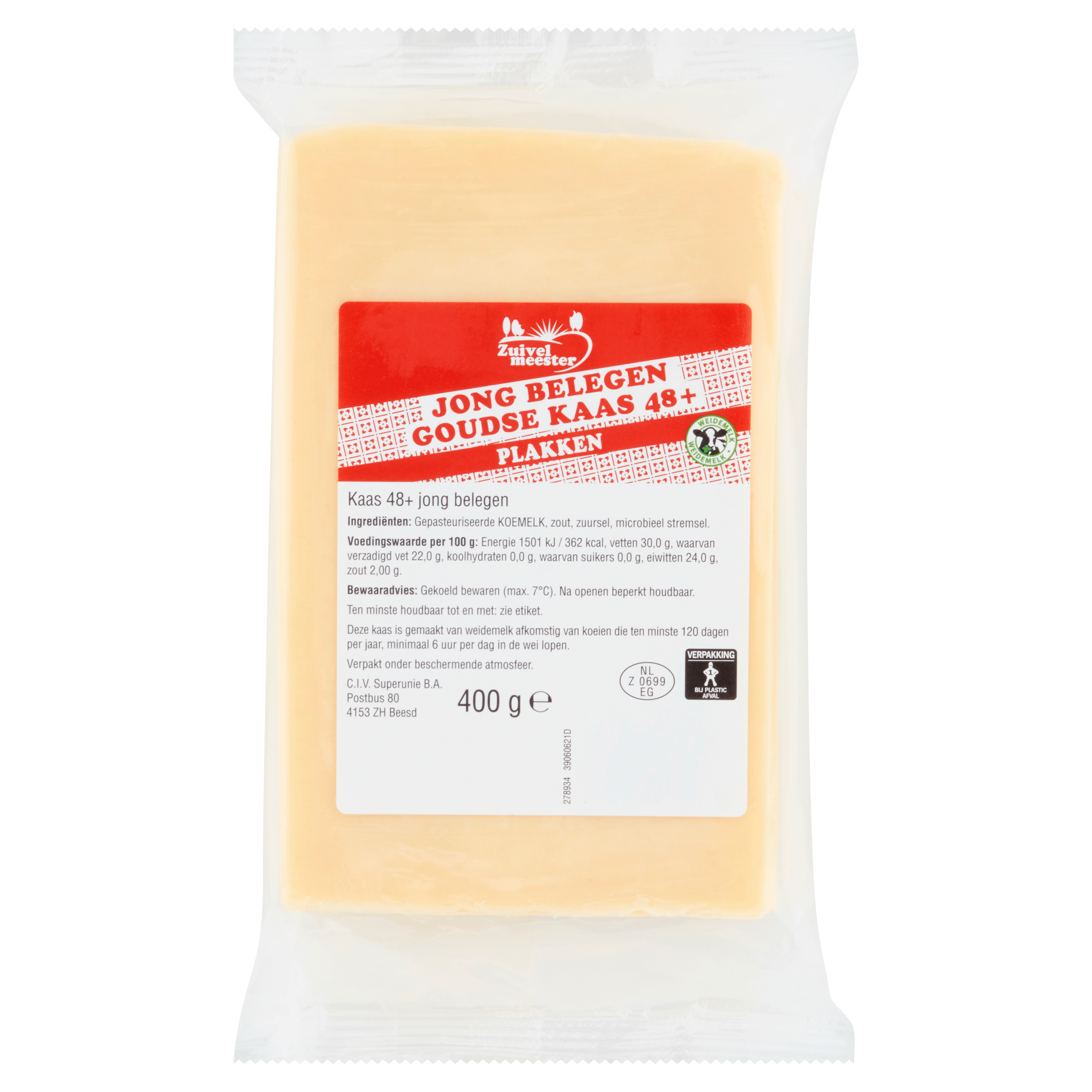 Zuivelmeester Goudse jong belegen 48+ plakken Per Pak 400 g