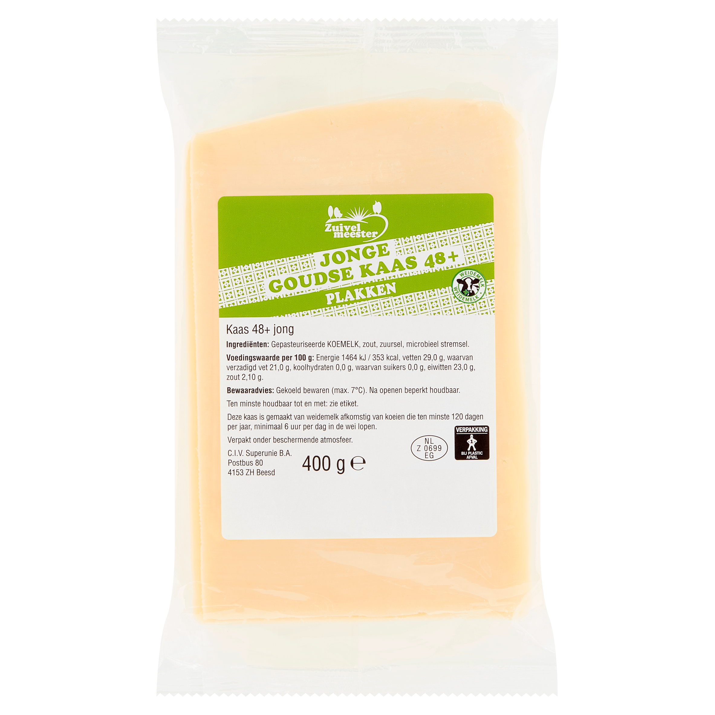 Zuivelmeester Goudse jong 48+ plakken Per Pak 400 g