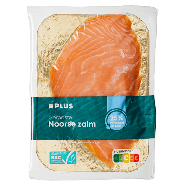 PLUS Gerookte Noorse zalm 25% minder zout Per Zakje 100 g