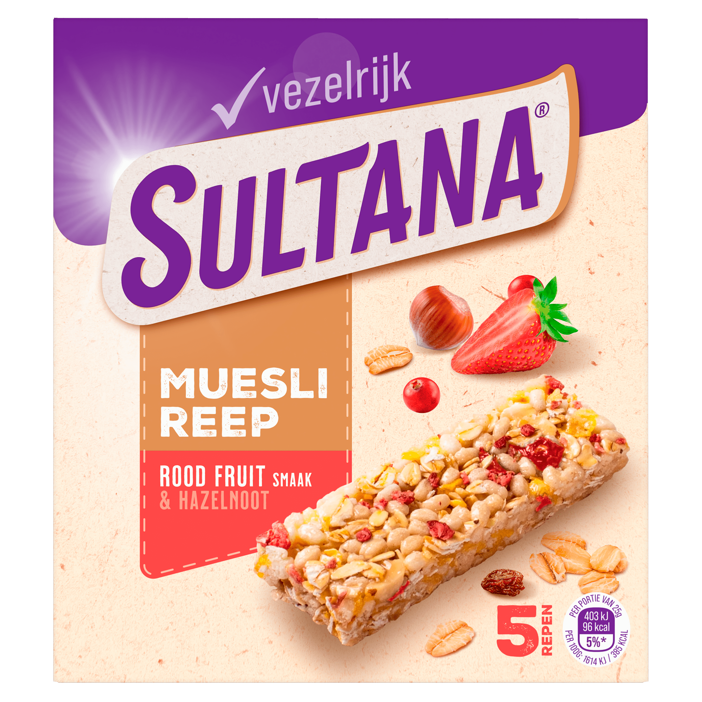Verkade Sultana mueslireep rood fruit Per Doos 125 g