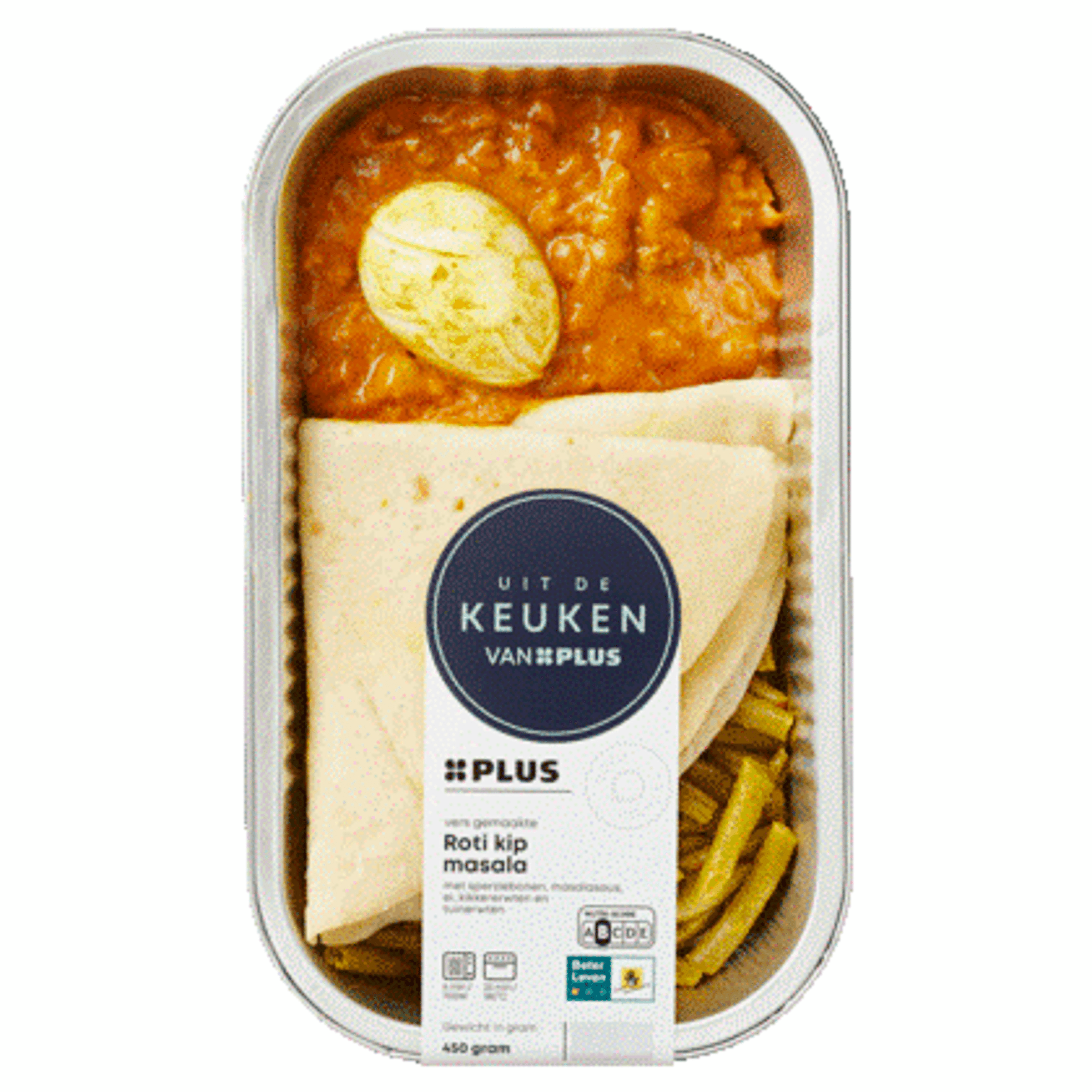 Uit de keuken van PLUS Roti kip massala Per Tray 450 g
