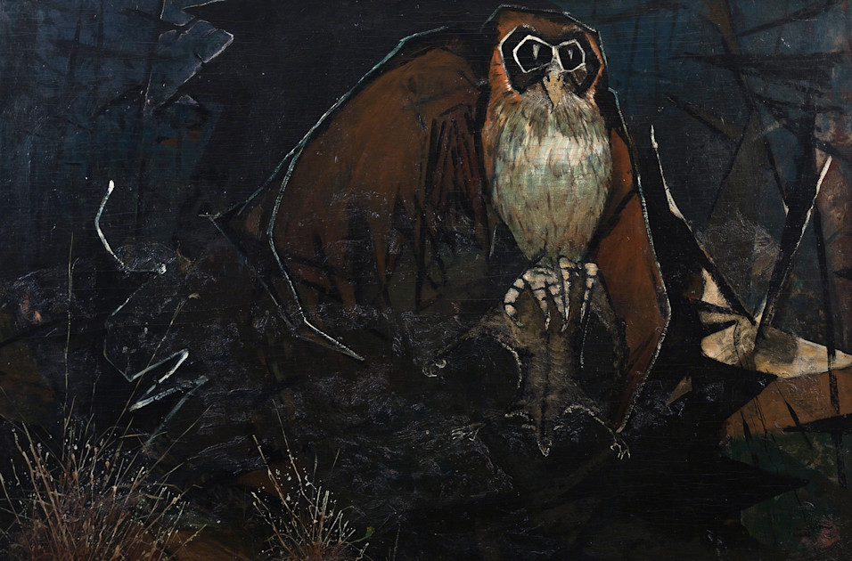 Clifton Pugh, Owl and flying possum — Artwork — Philip Bacon Galleries