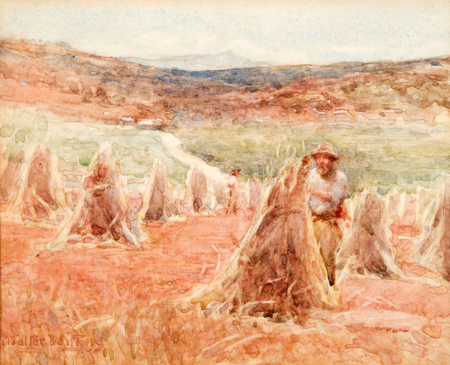 Walter Withers, Farmer and haystacks — Artwork — Philip Bacon Galleries