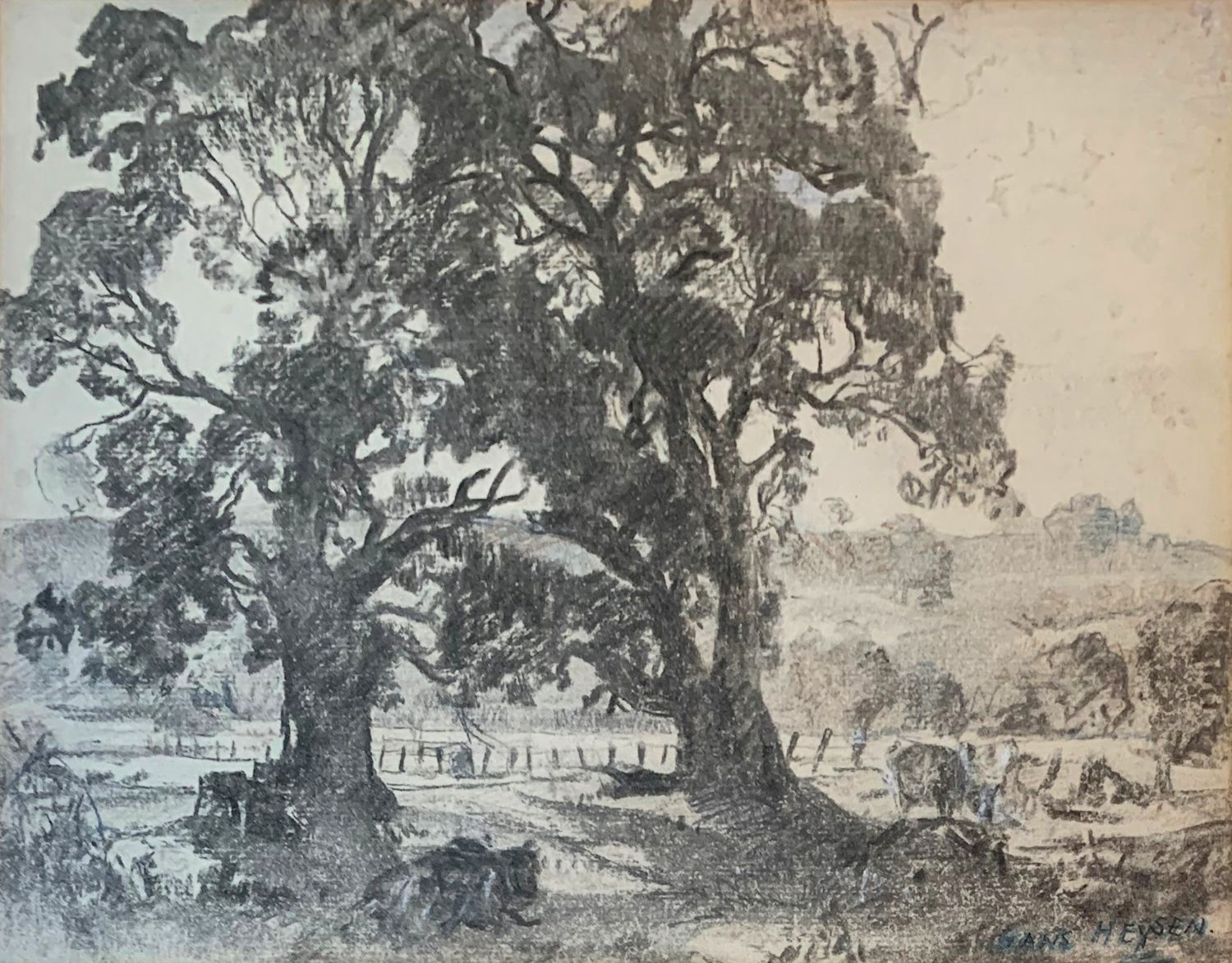 Hans Heysen, Two red gums at Hanford — Artwork — Philip Bacon Galleries
