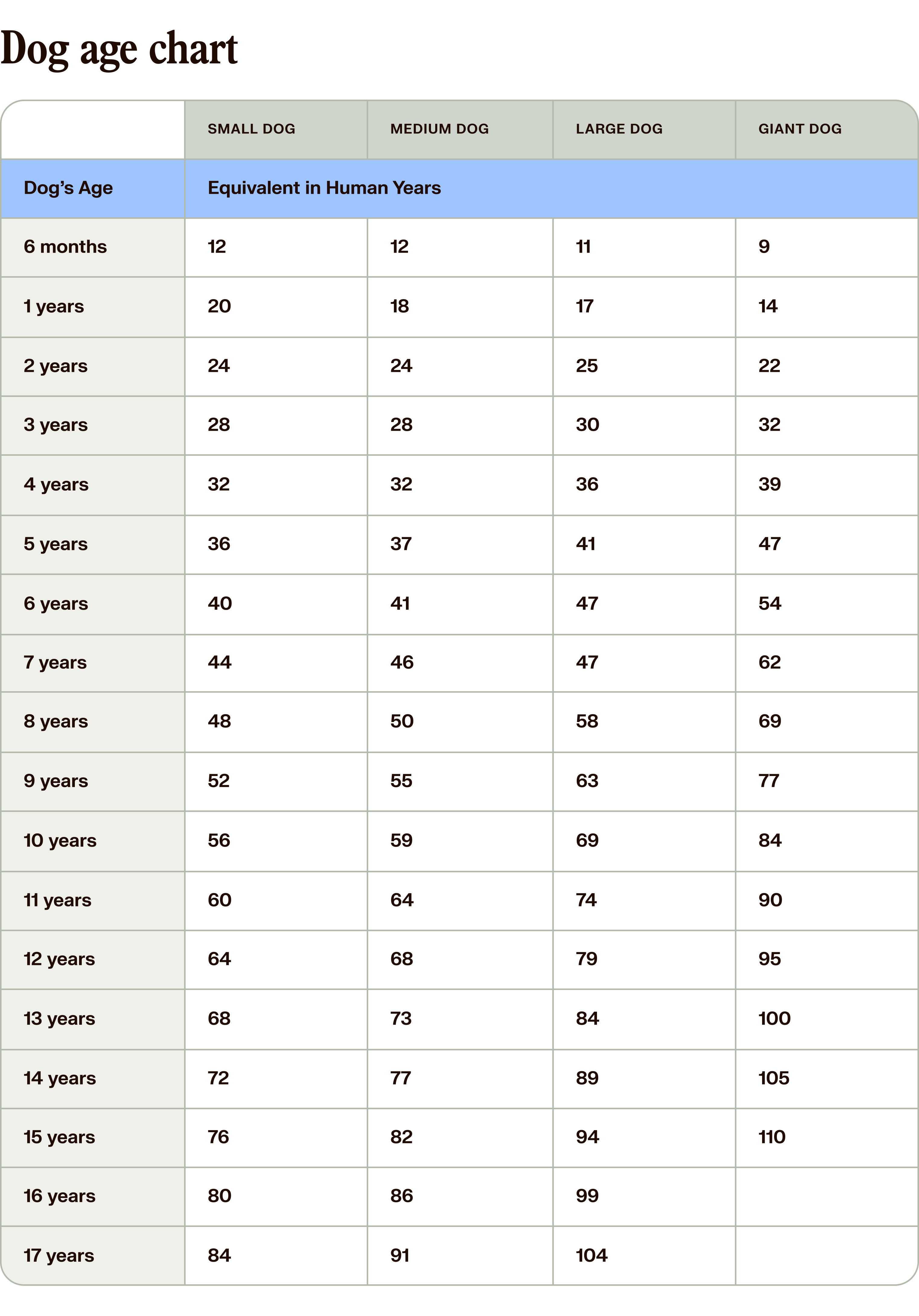 Dog-Age Chart: Calculating Your Dog’s Age in Human Years · Kinship