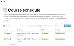Notion Template Gallery Course Schedule