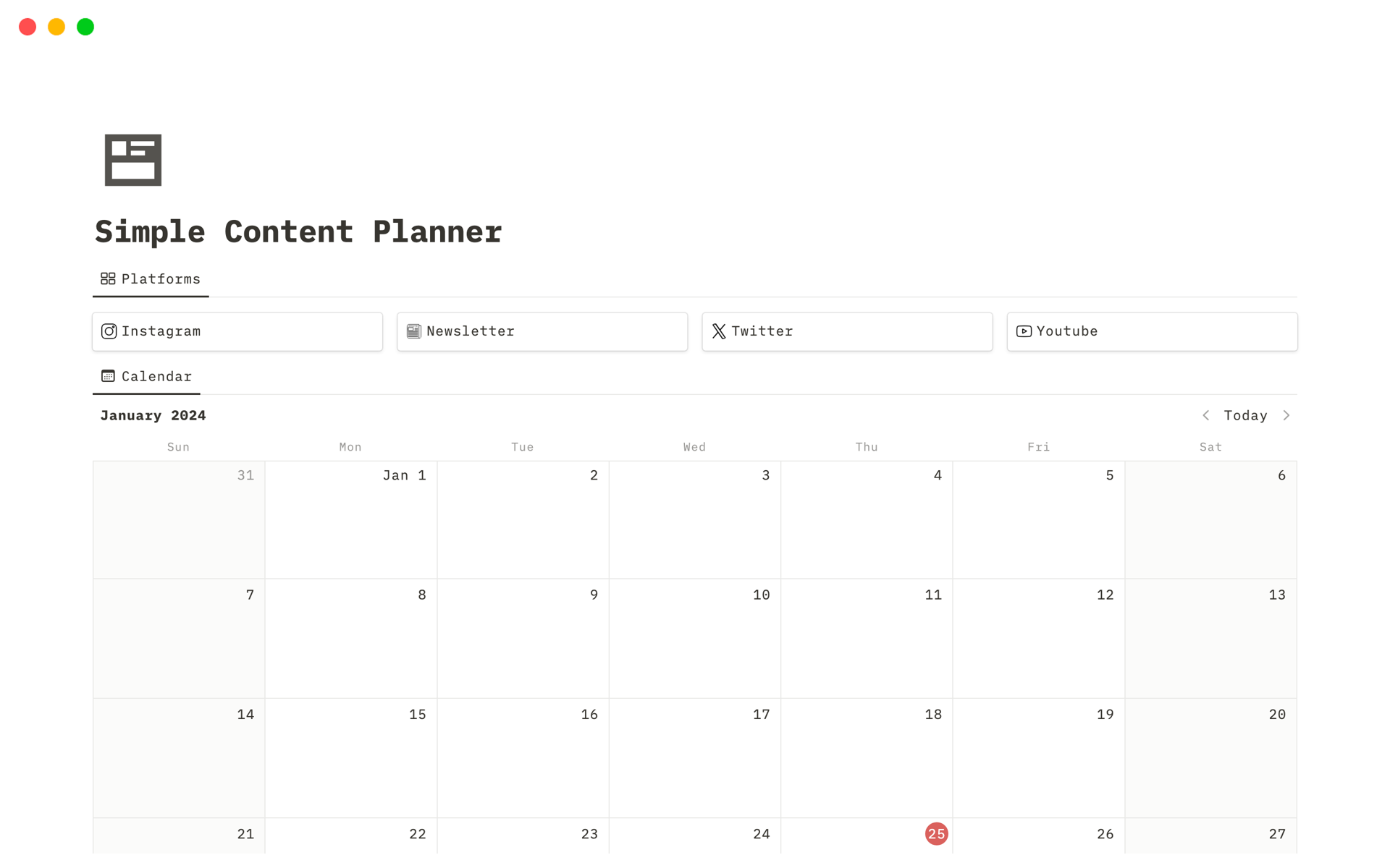 Simple Content Planner Template | Notion Marketplace