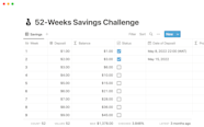 Notion Template Gallery 52 week Savings Challenge Tracker