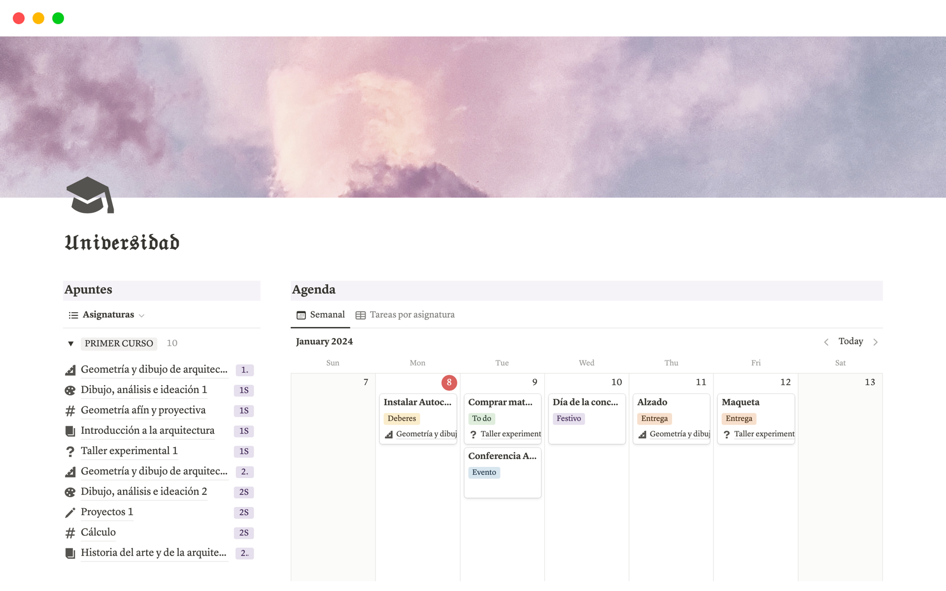 Plantilla 𝔘𝔫𝔦𝔳𝔢𝔯𝔰𝔦𝔡𝔞𝔡 | Notion Marketplace