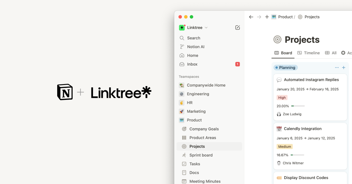Linktree keeps projects moving and teams aligned with Notion, saving hours every week