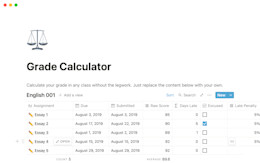 Notion Template Gallery Grade Calculator