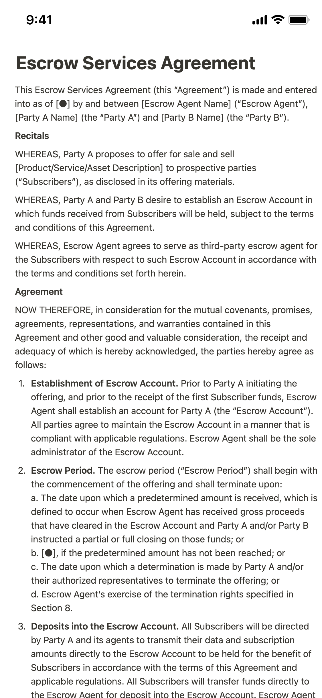 Escrow Account Agreement Template