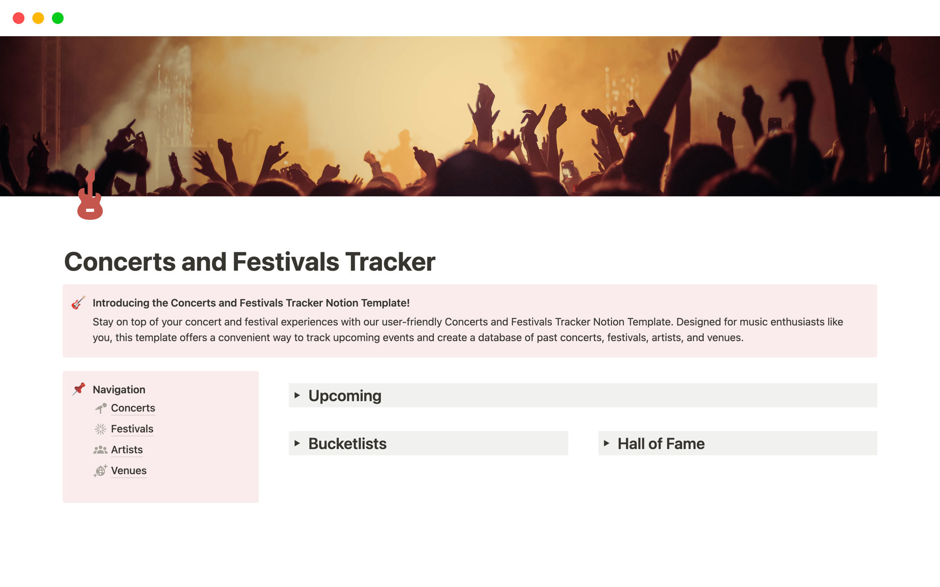 Concerts and Festivals Tracker by Alexander | Notion Template