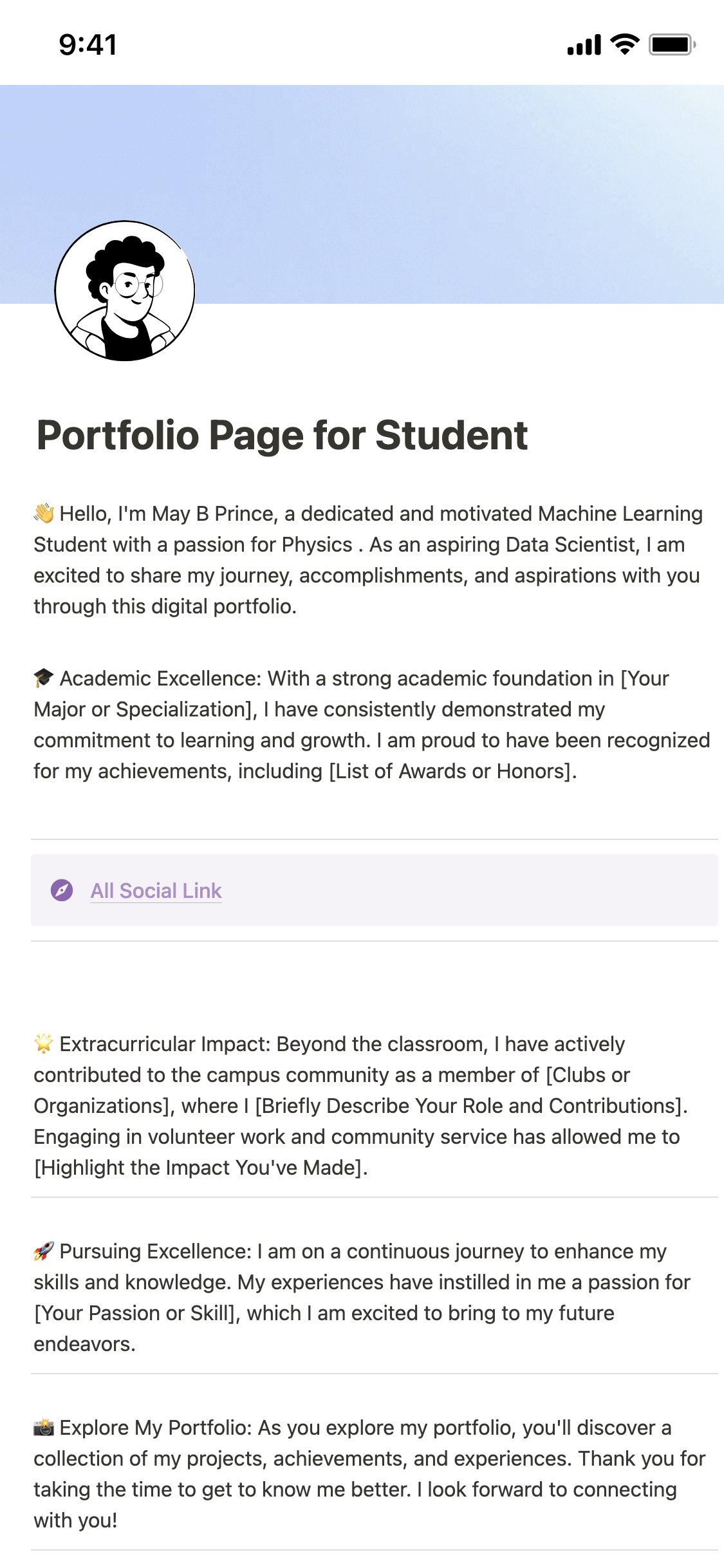 Student Portfolio Cover Page Template