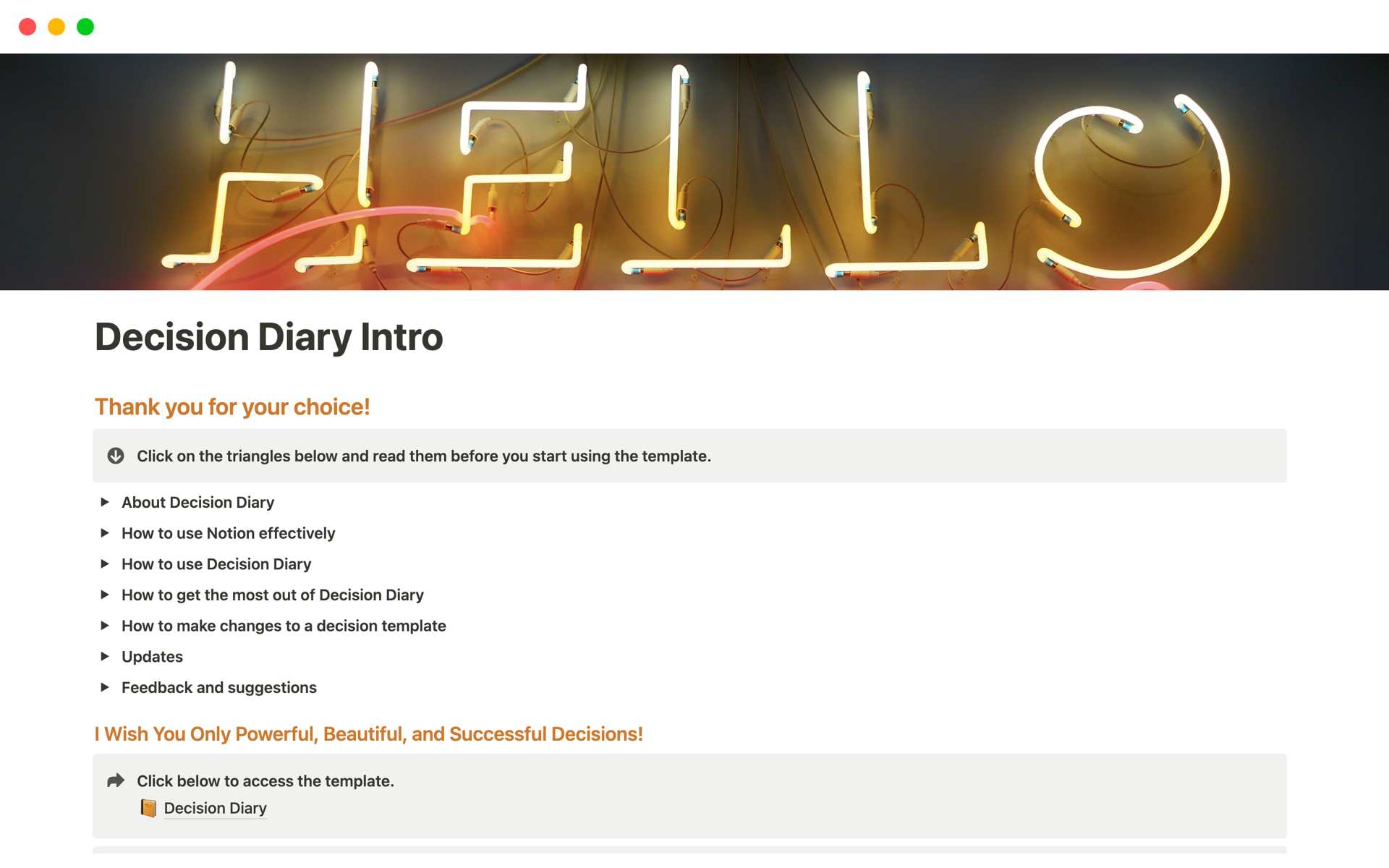 Decision Diary Intro Template | Notion Marketplace